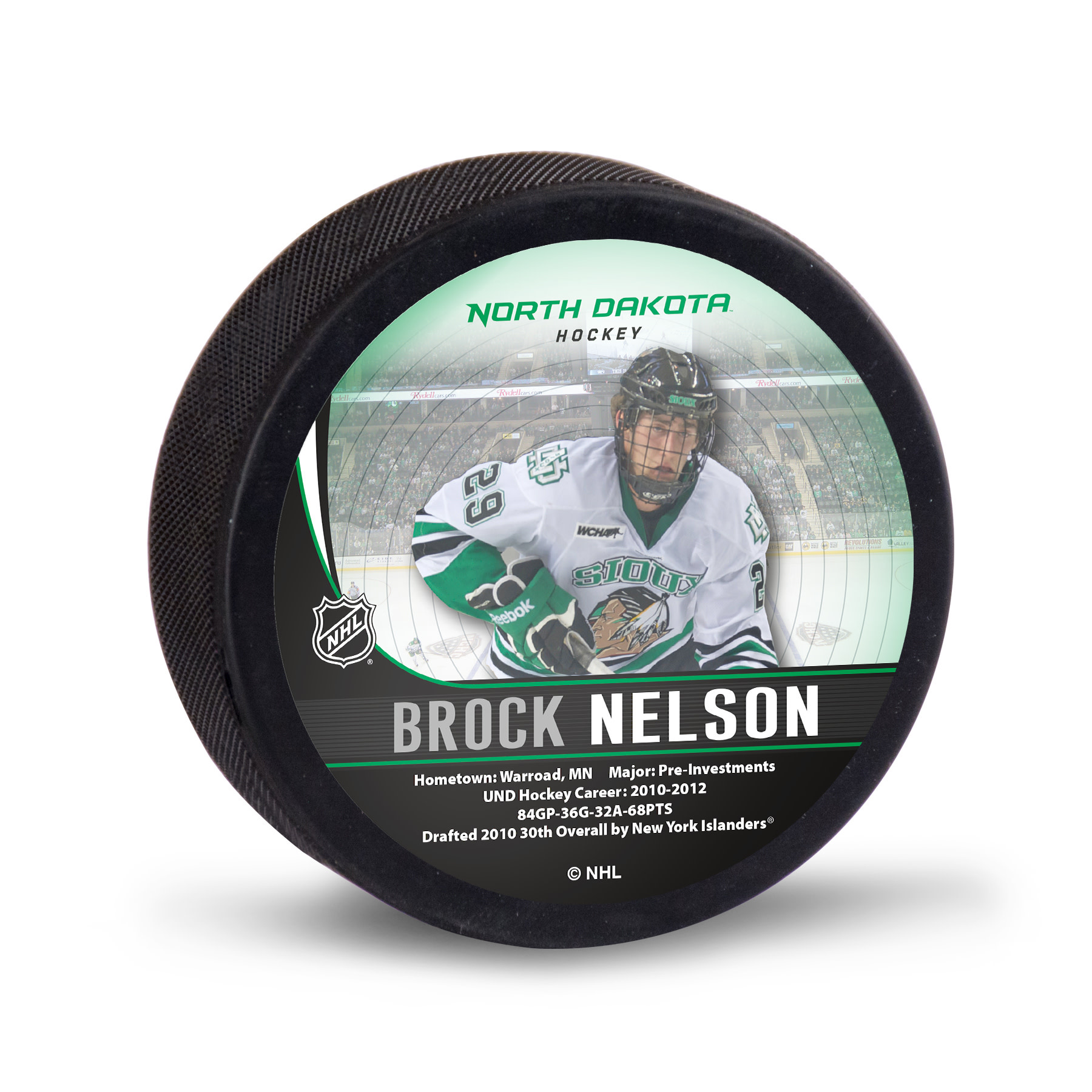 UND Alumni Brock Nelson Puck - Sioux Shop at Ralph Engelstad Arena