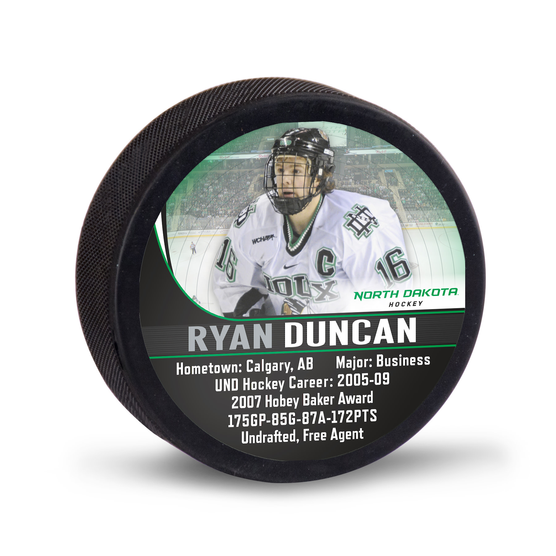 UND Alumni Ryan Duncan Puck - Sioux Shop at Ralph Engelstad Arena