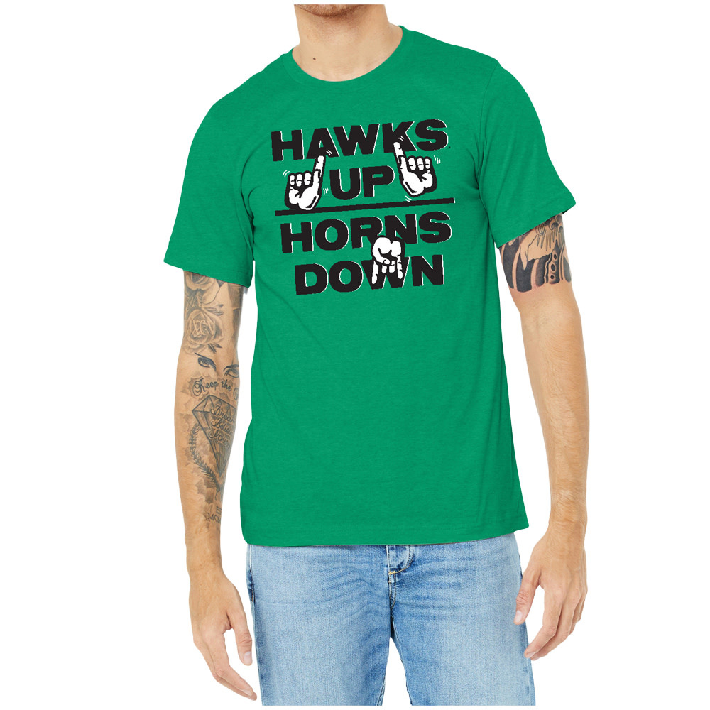 Hawks UP Horns DOWN Tee - Sioux Shop at Ralph Engelstad Arena
