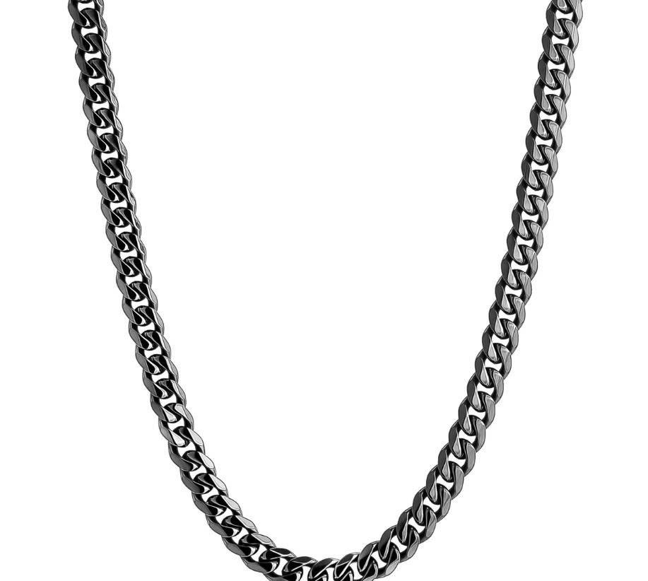 Italgem Stainless Steel Gun-IP Polished 7.7mm Curb Link Chain - 24 ...