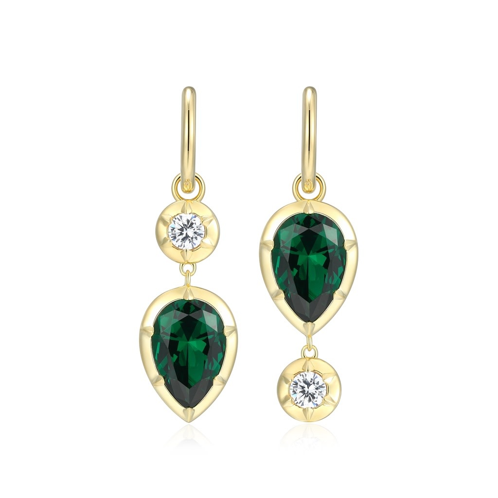 Reign Two-Tone Diamondlite Green CZ 12x8mm Pear Huggie Earrings ...