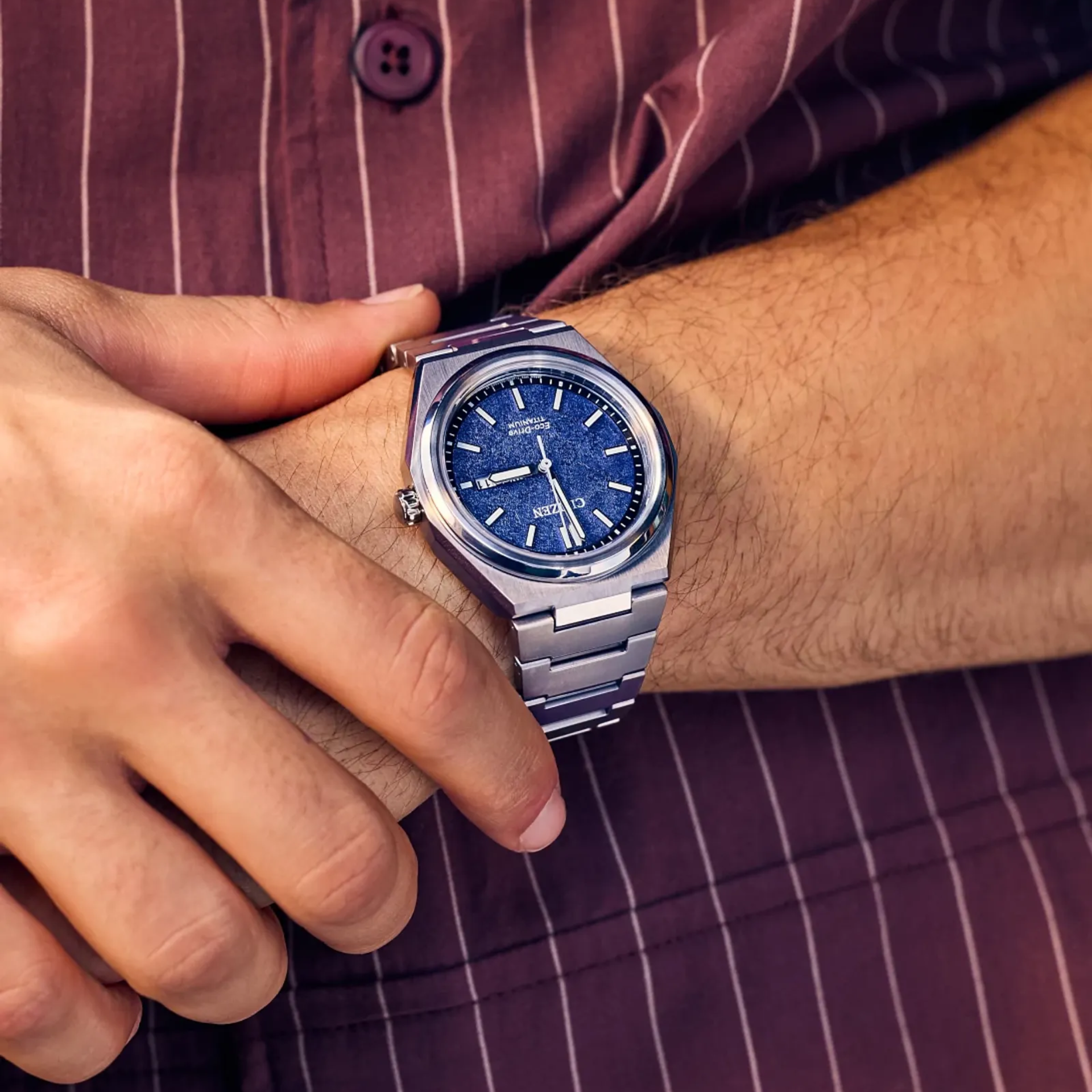 Zenshin Three-Hand Citizen Textured Blue Dial Eco-Drive Watch - Spicer ...