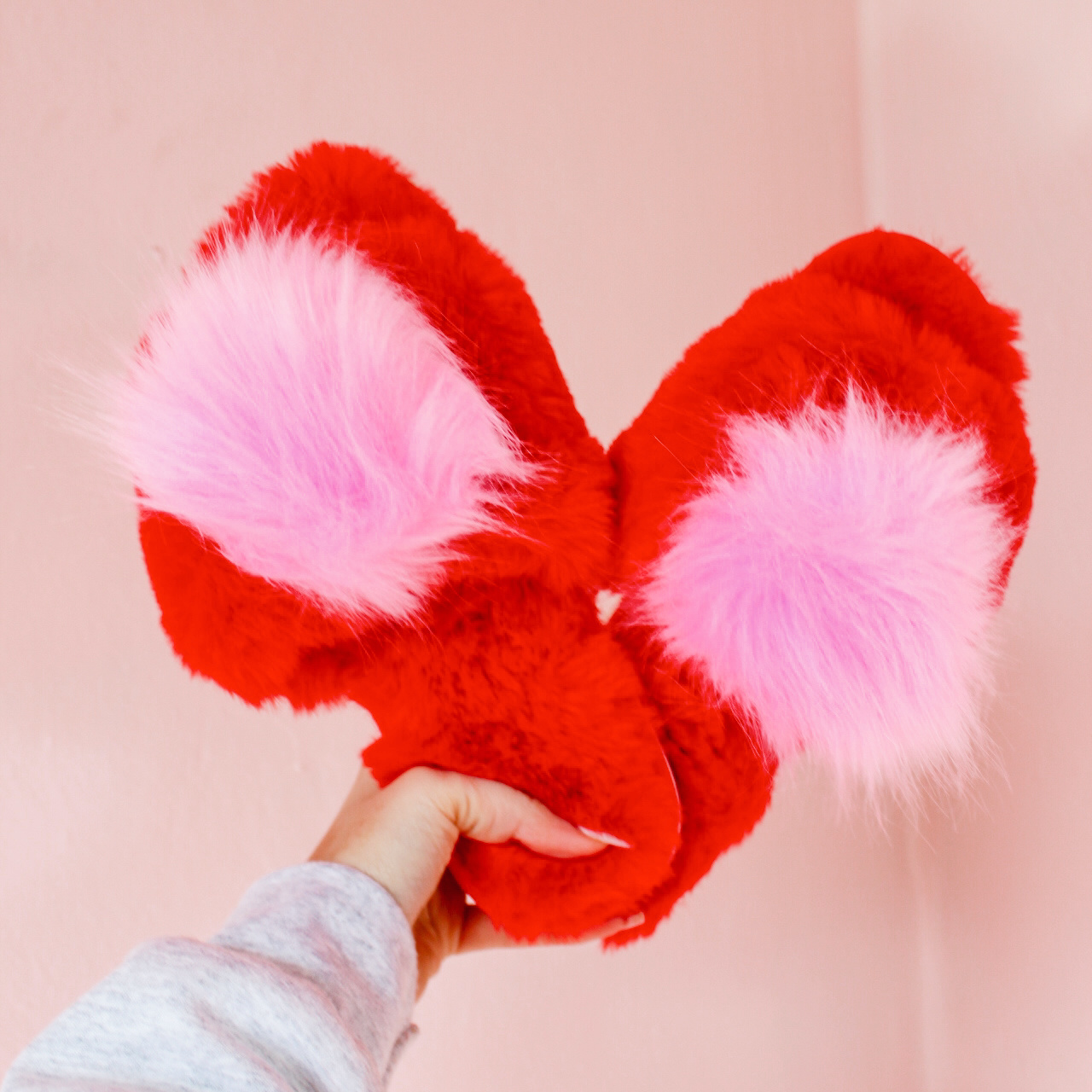 Pink & Red Fuzzy Slippers - Keaton Place