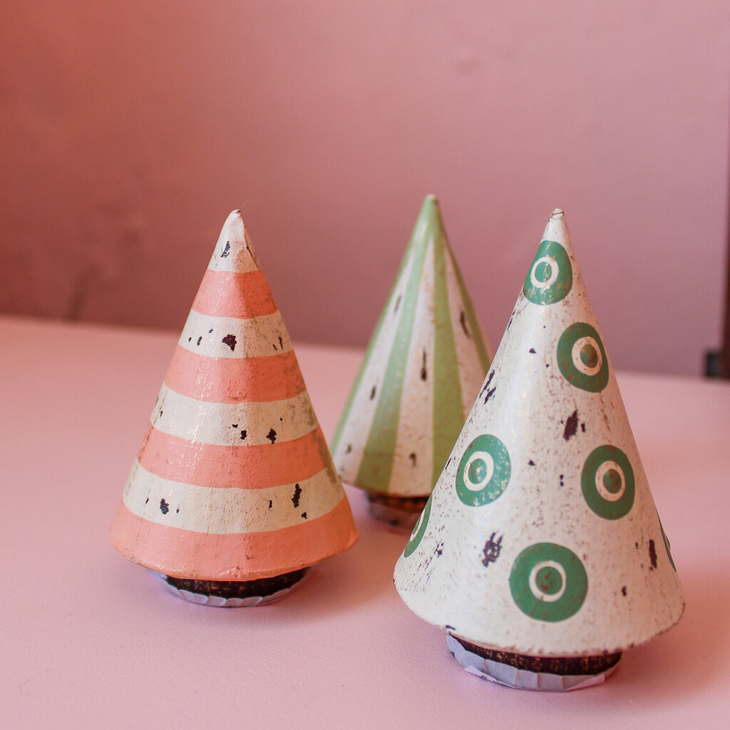Hand-Painted Paper Mache Tree Pink Stripe - Keaton Place
