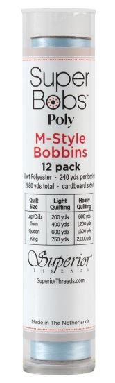 Super Bobs M Style Bobbins, 60WT Polyester - Baby Blue 634 - Castle ...