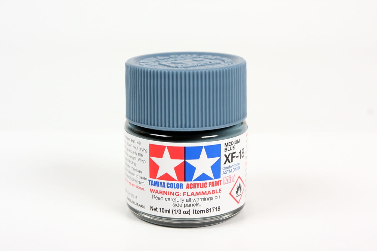 Tamiya TAM81718 Tamiya Acrylic Mini XF-18 Medium Blue 10ml (1/3oz ...