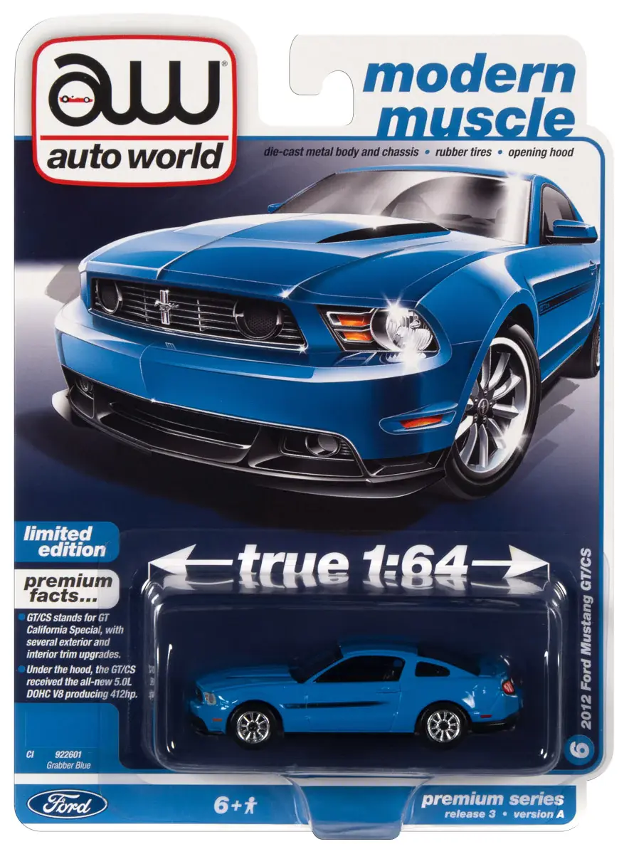 Auto World AWSP112A Auto World 2012 Mustang GT/CS Grabber Blue w/Black ...