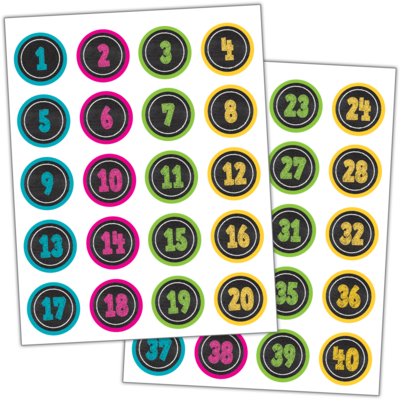 Chalkboard Brights Numbers Stickers - Educational Outfitters