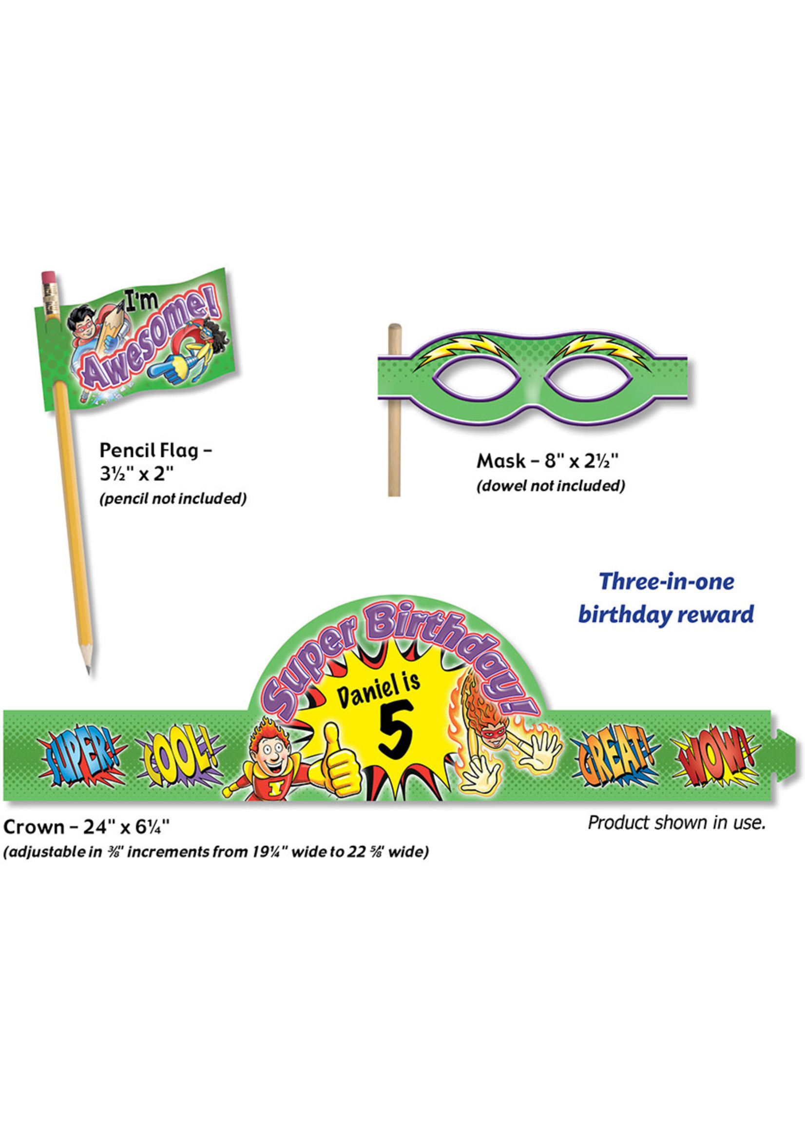 BIRTHDAY CROWN SUPERHERO GREEN - Educational Outfitters