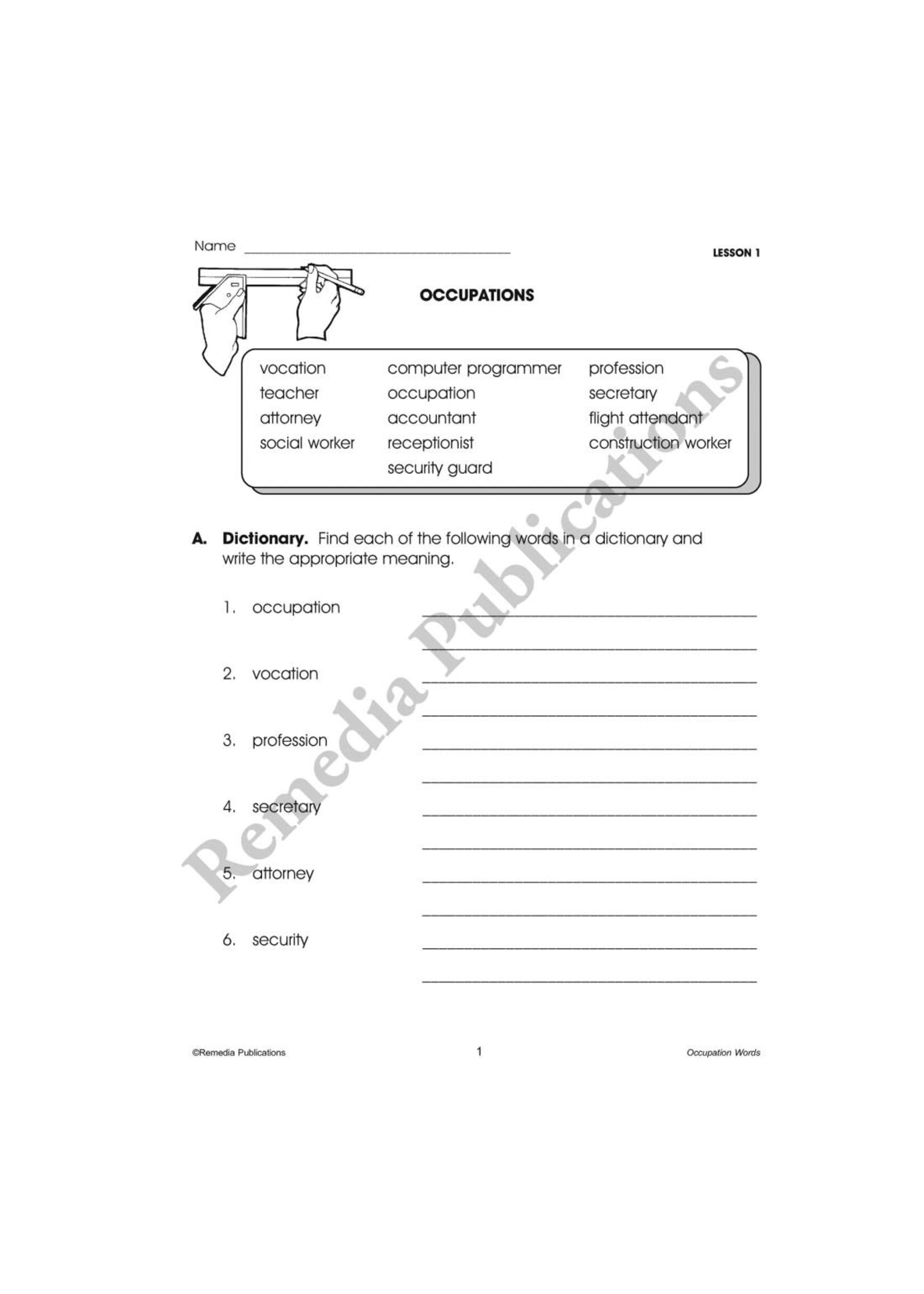 OCCUPATIONAL WORDS - Educational Outfitters