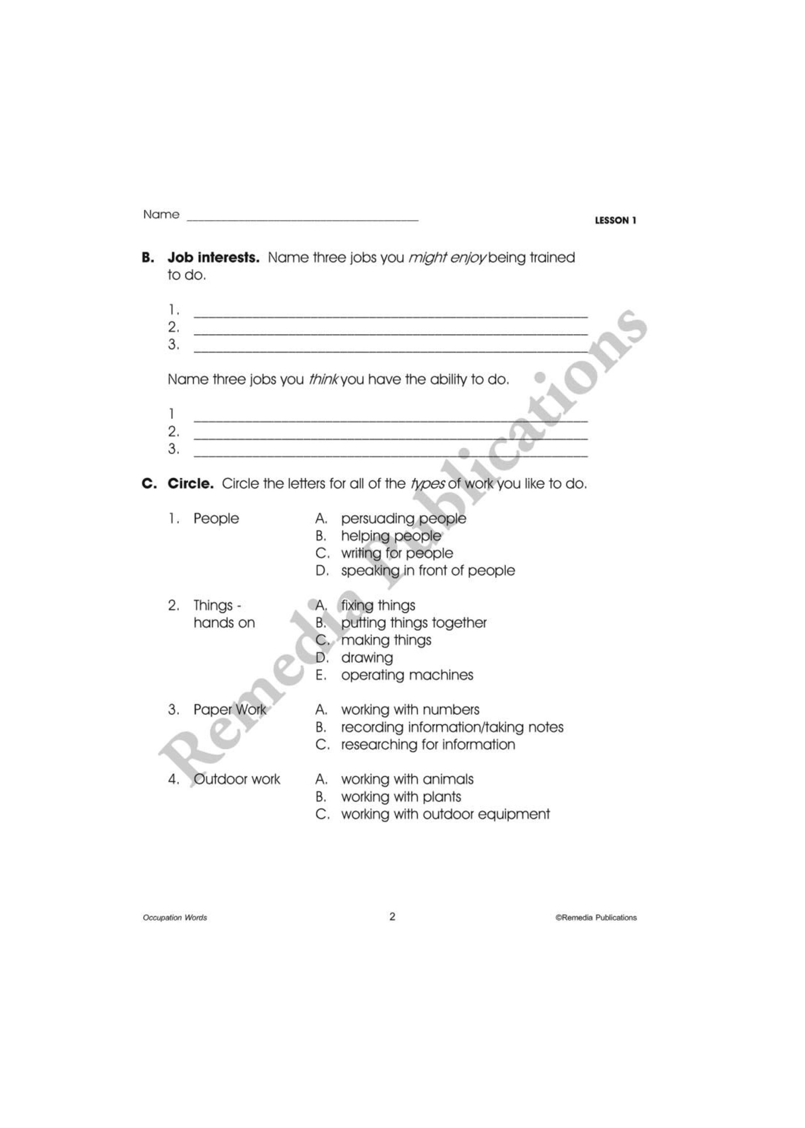 OCCUPATIONAL WORDS - Educational Outfitters