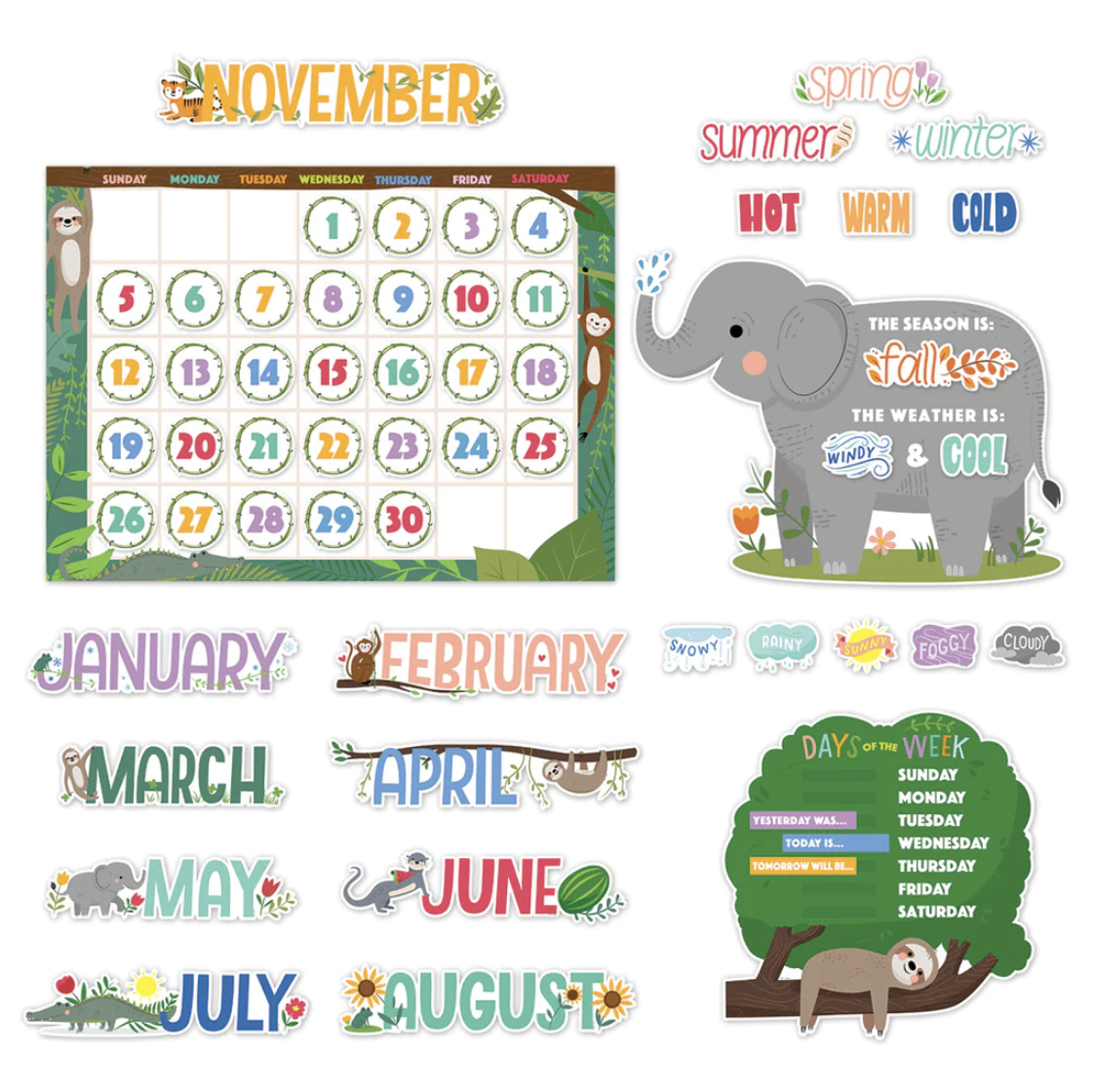 Jungle Friends Calendar Set Bulletin Board - Educational Outfitters