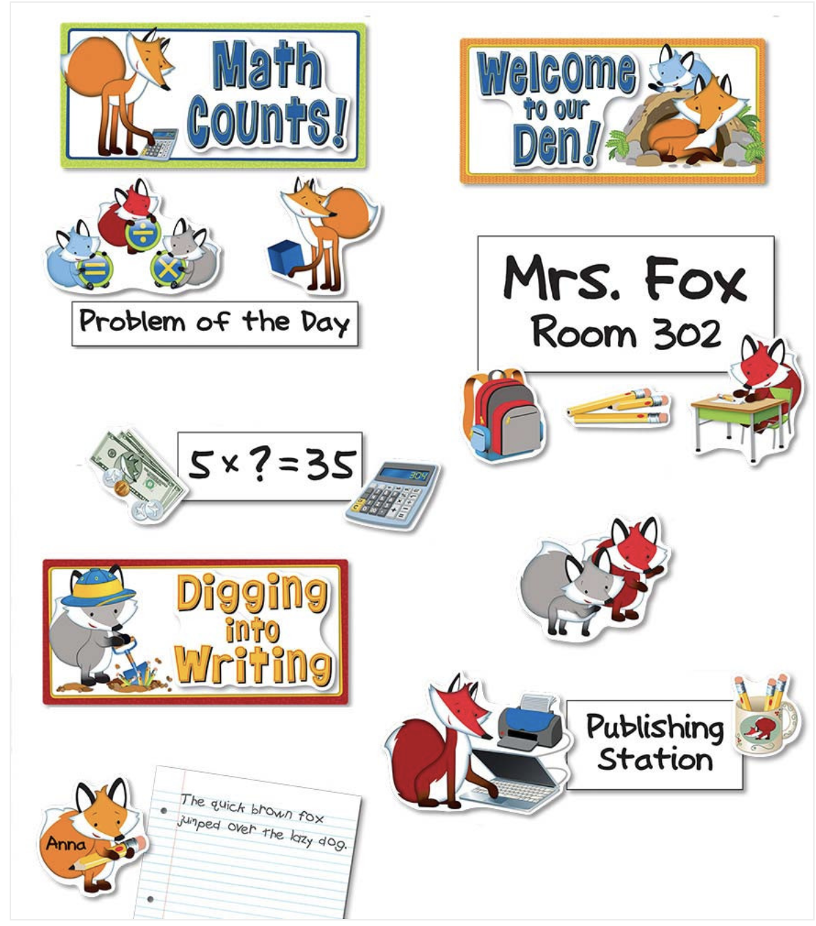 Playful Foxes Curriculum Signs Bulletin Board Set - Educational Outfitters