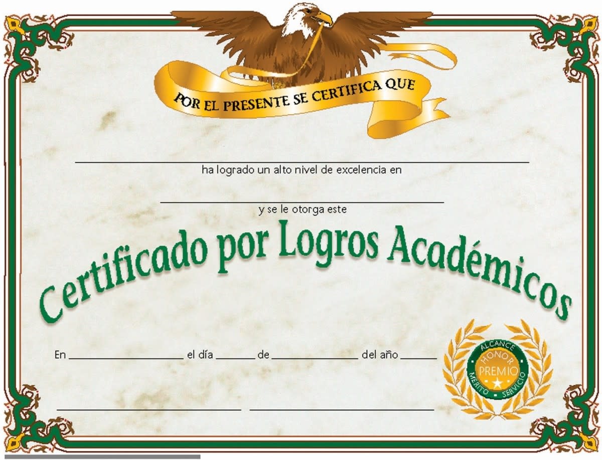 Certificate of Achievement Spanish - Educational Outfitters