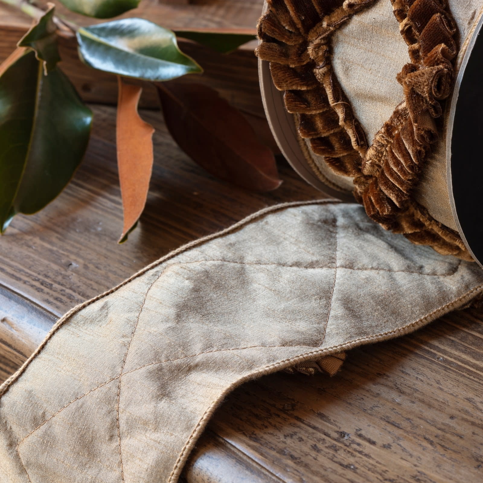 Woven Gold With Ruffled Velvet Trim - The Plant Shoppe