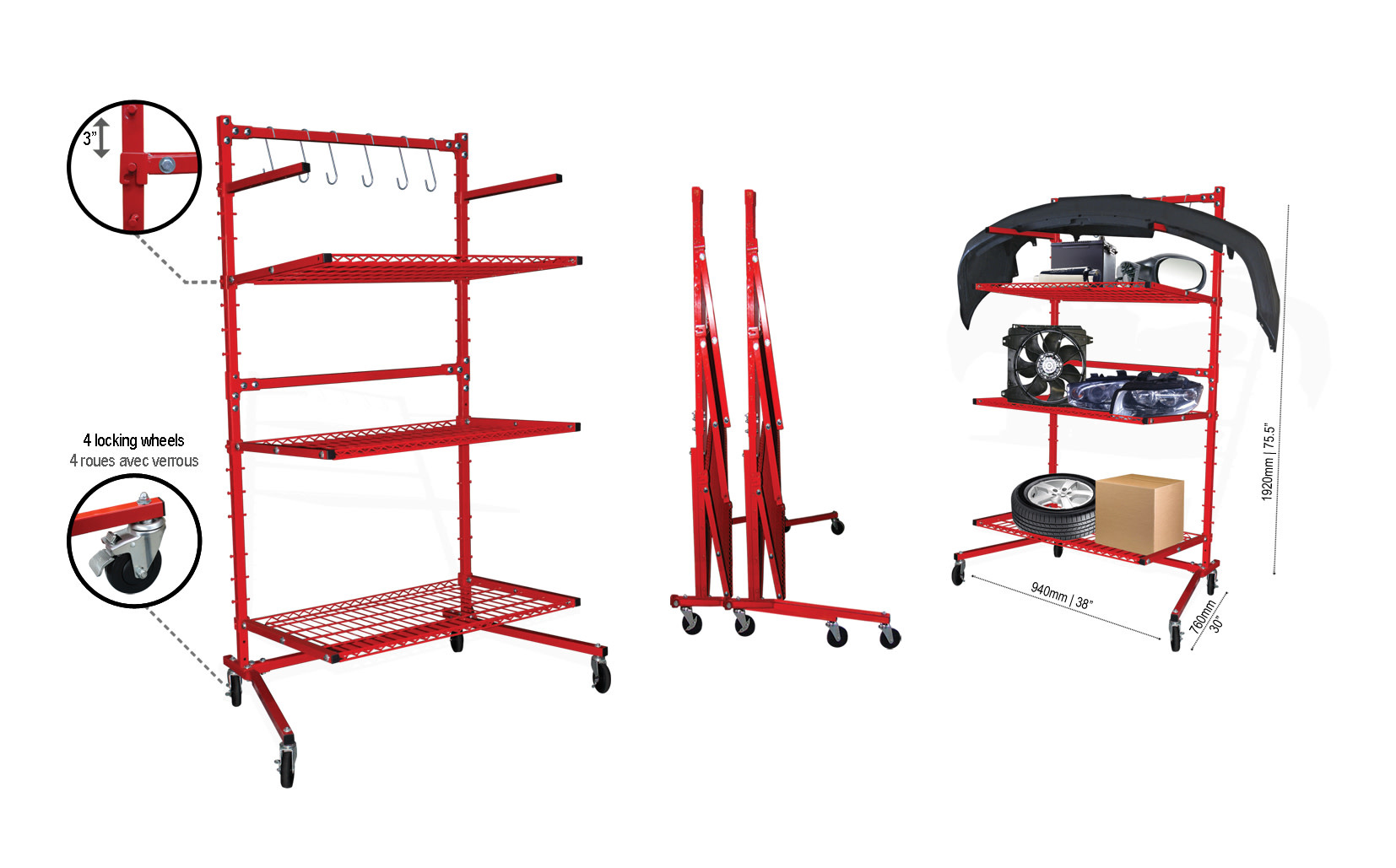 PROTEK Three Shelf Mobile Parts Cart - Collision 360 Inc.