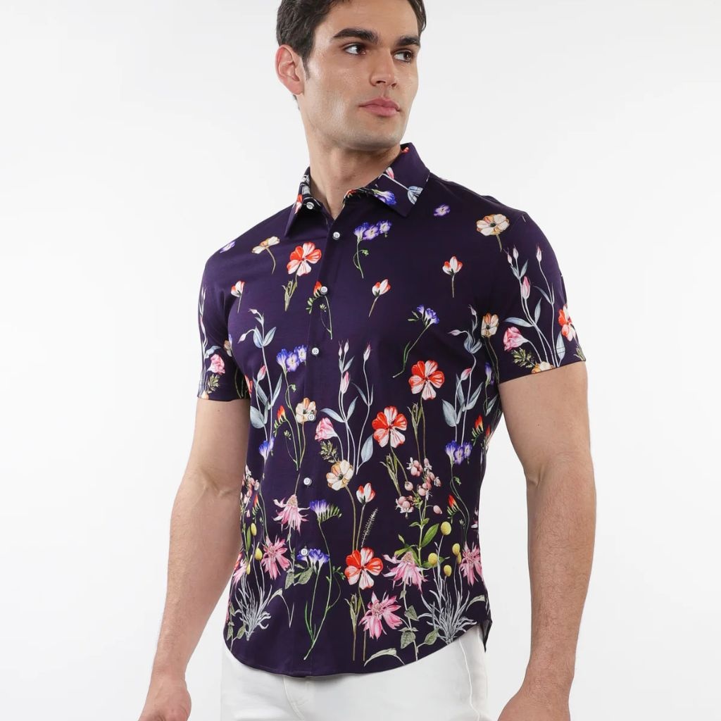 SUM25 ST 9320 Purple/Multi Blooms Printed Knit Shirt - Peepa's