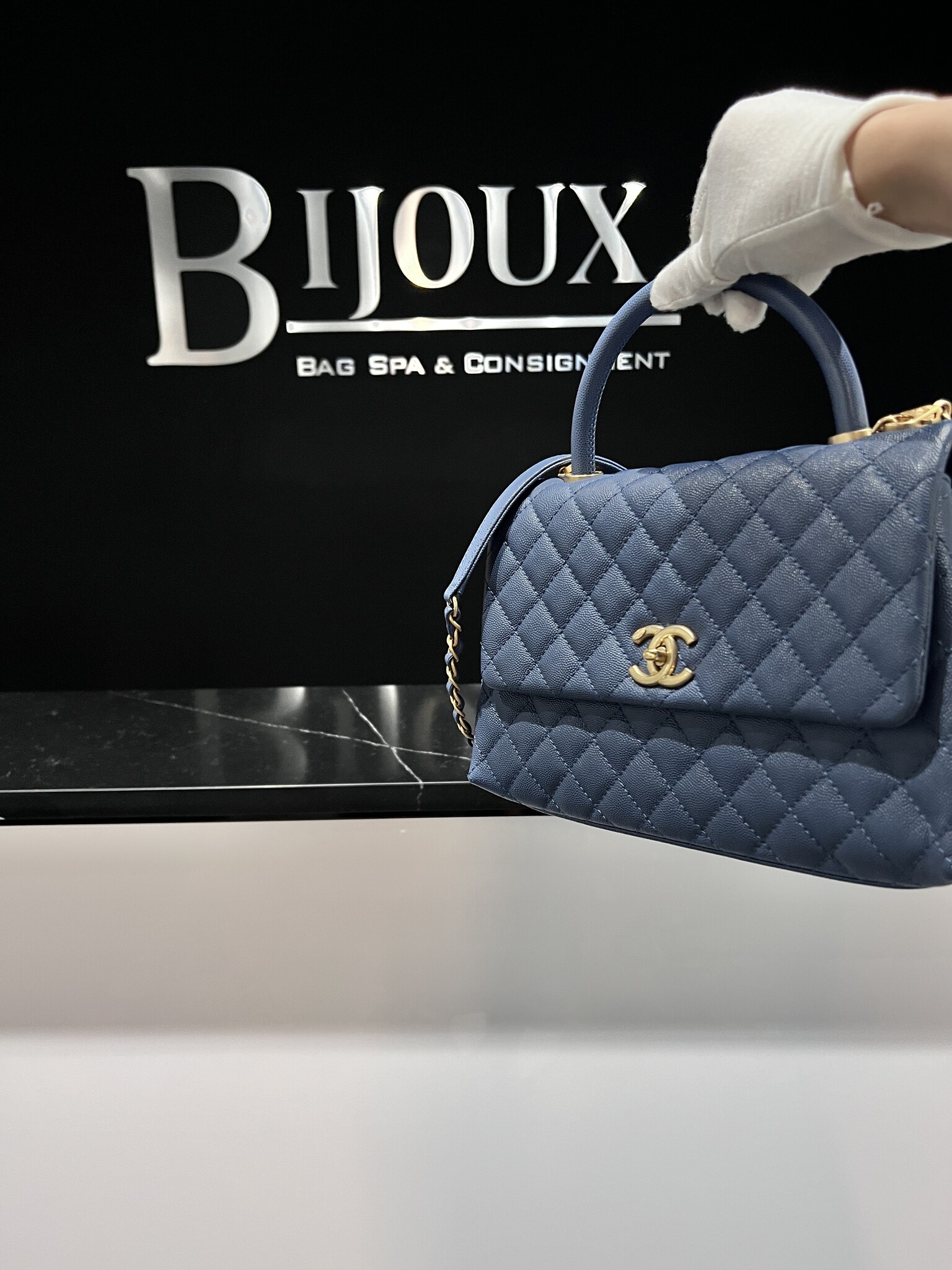Chanel Medium Coco Handle Blue - Bijoux Bag Spa & Consignment