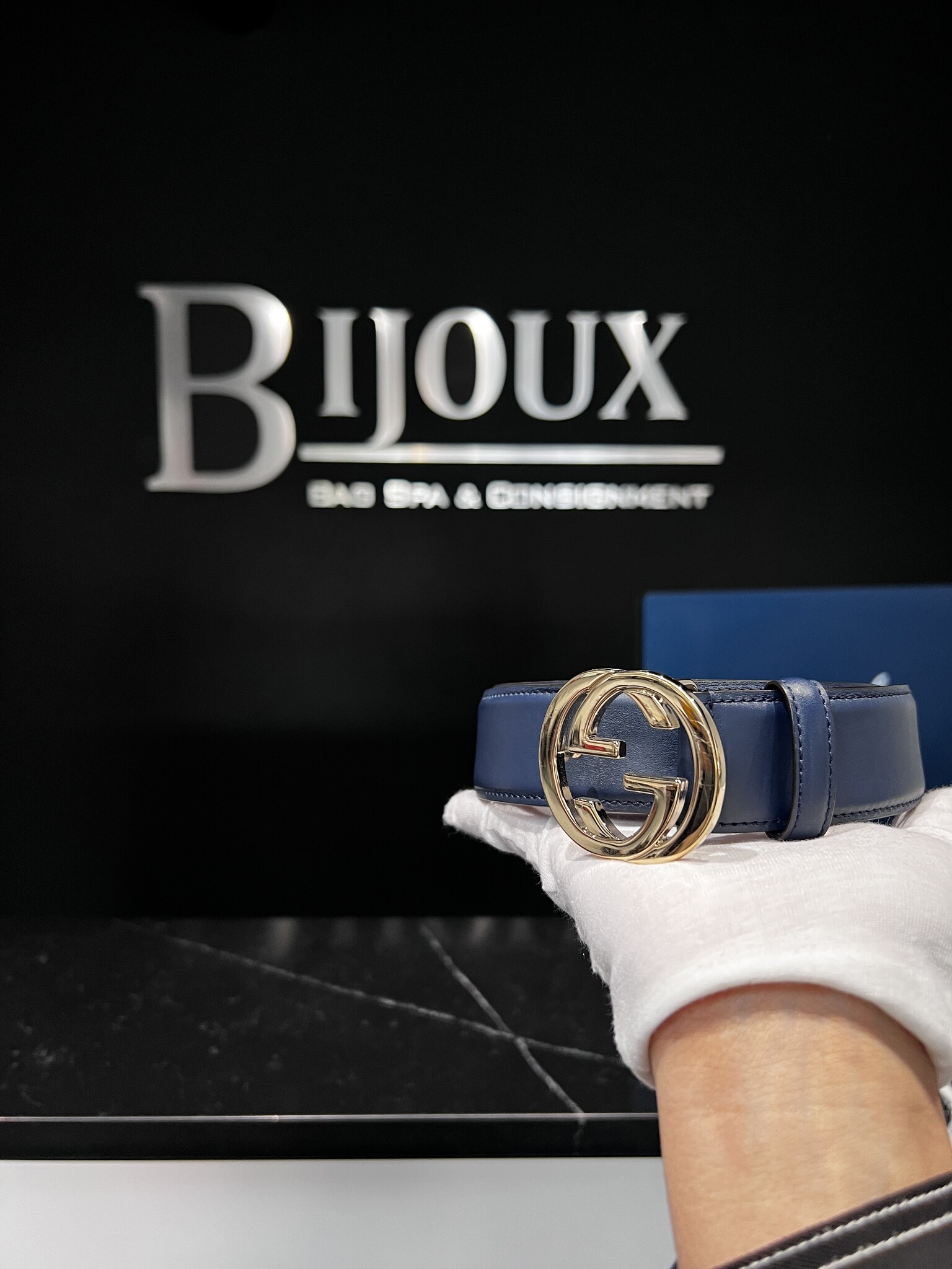 Gucci Interlocking Blue Belt - Bijoux Bag Spa & Consignment