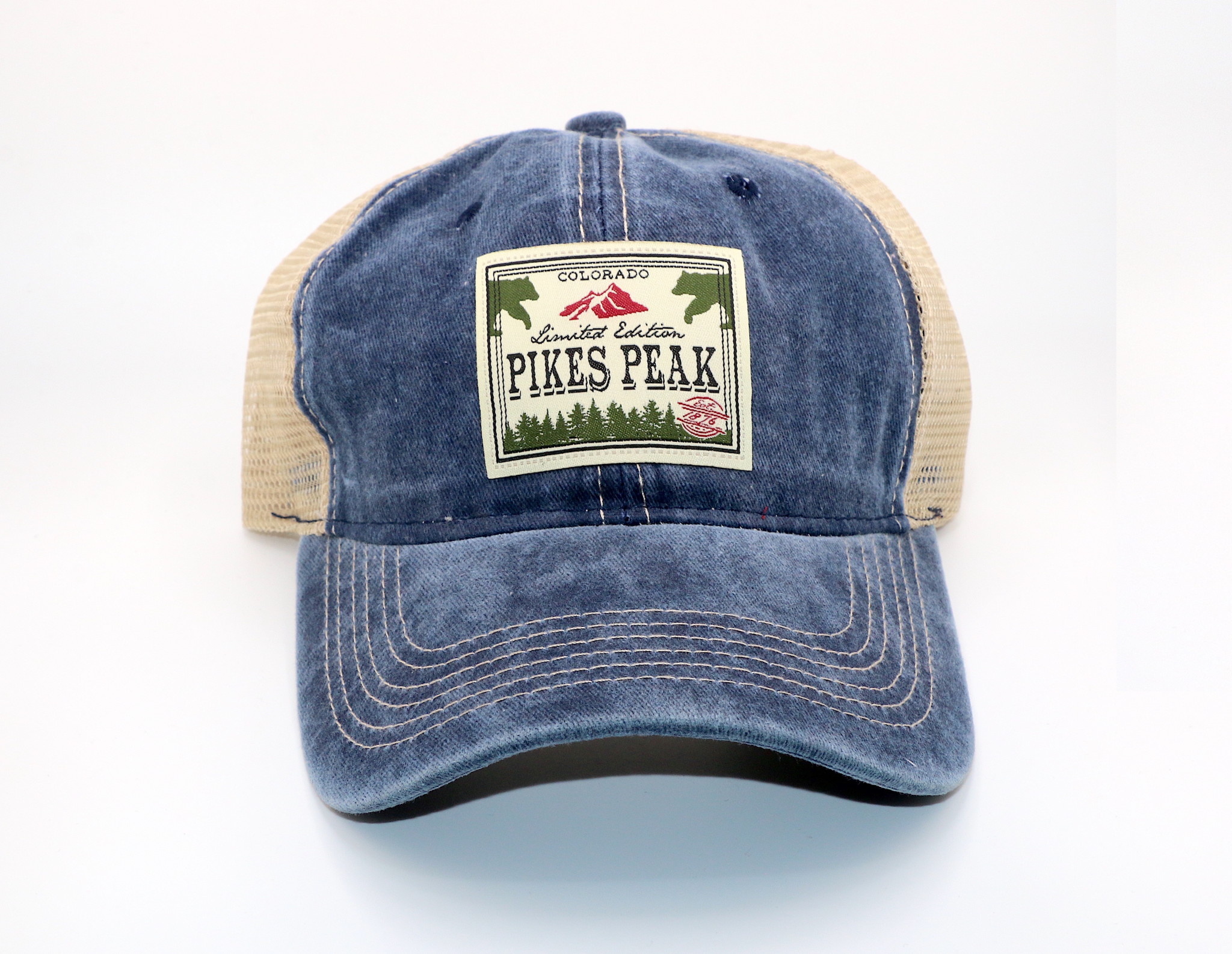 Pikes Peak Patch Mesh Ball Cap - Navy/Khaki - Colorado Retail Collection