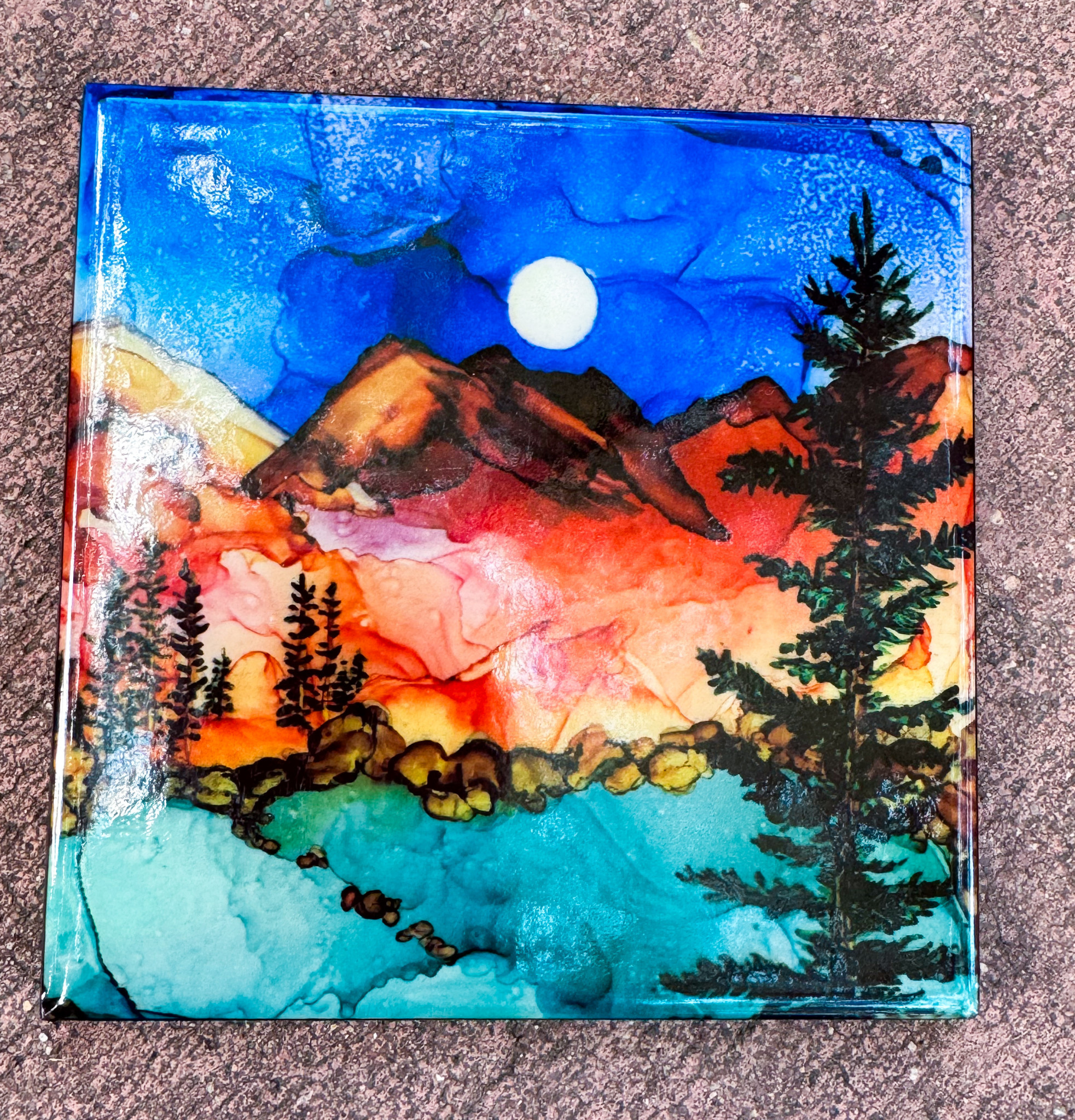 TILE-SM INDIGO SKY W/MOON & MTN - Garden of the Gods Trading Post