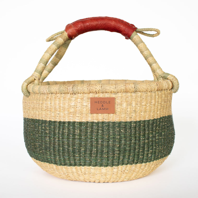 Bolga Market Basket - Medium Ami Green Stripe - Colorado Retail Collection