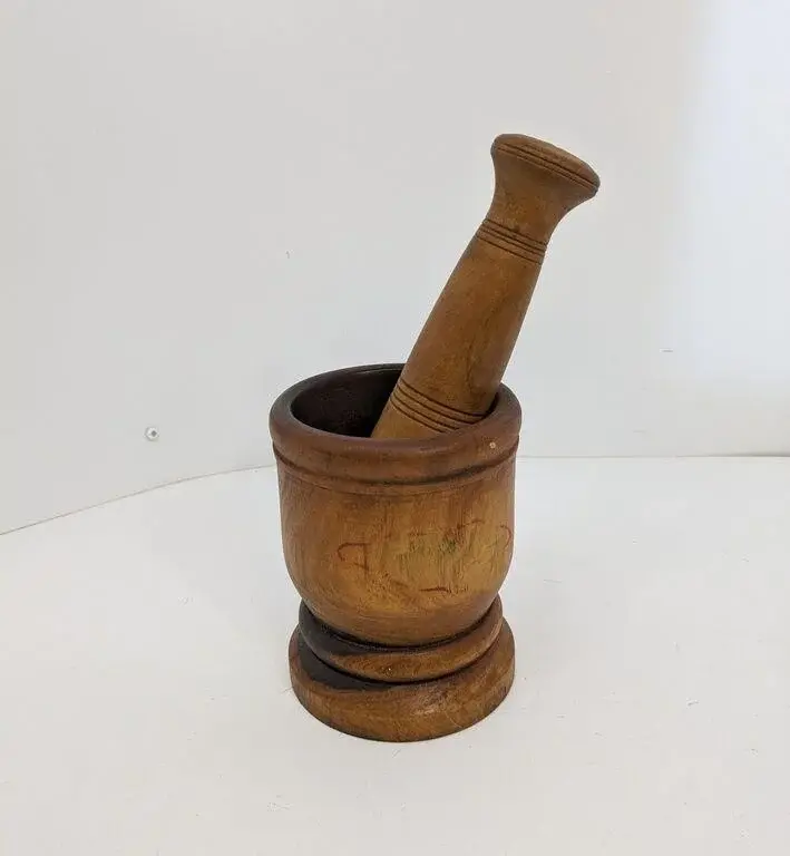 Hand Turned Wooden Mortar & Pestle Set - PICK UP ONLY - Nostalgia