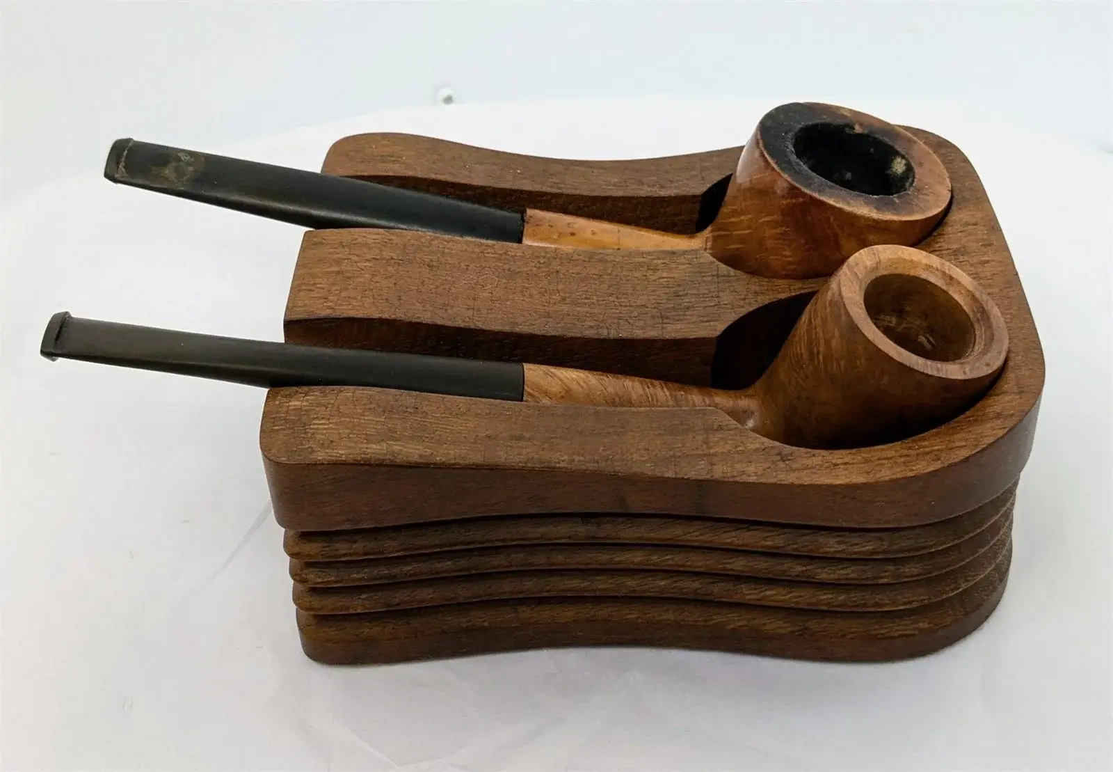 Two British Pipes in Walnut Holder - Nostalgia