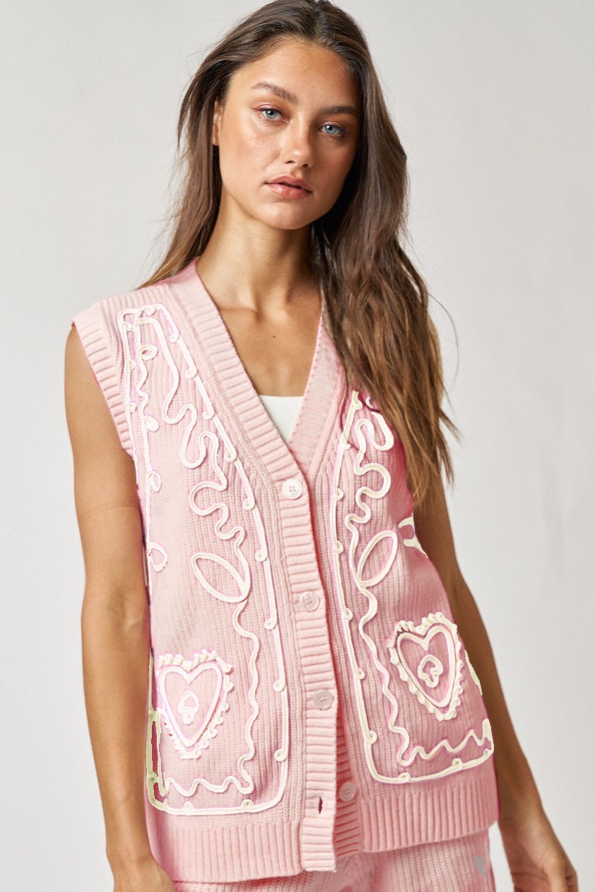Button pink heart vest - Edit