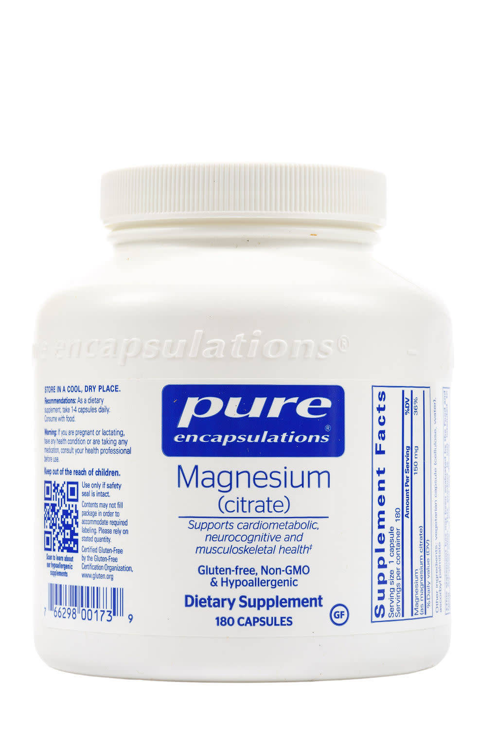Magnesium Citrate 150mg 180c Pure Encapsulations - Arcana Empothecary
