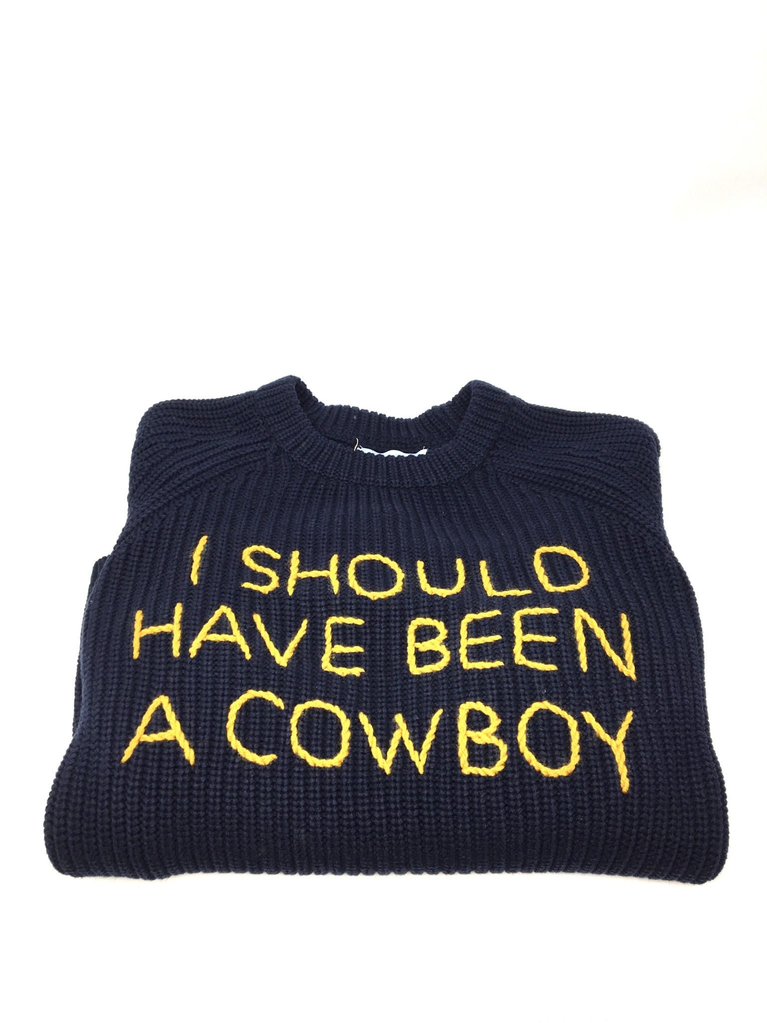 Ribbed Cotton "I Should Have Been a Cowboy " Crew Neck Sweater - Après Babe