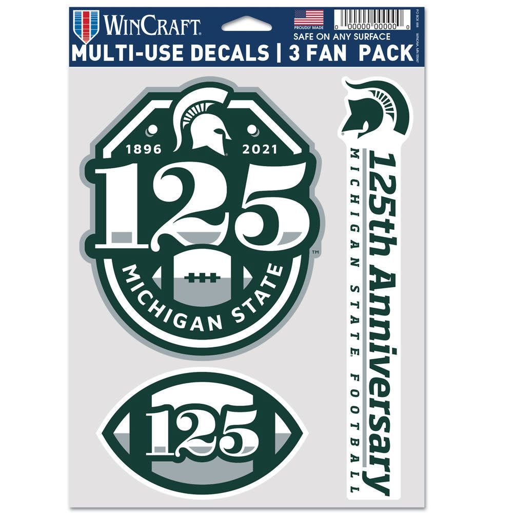 MSU Decal Multi-Use 125th Anniversary Football 3-Pack - The Split Mitt
