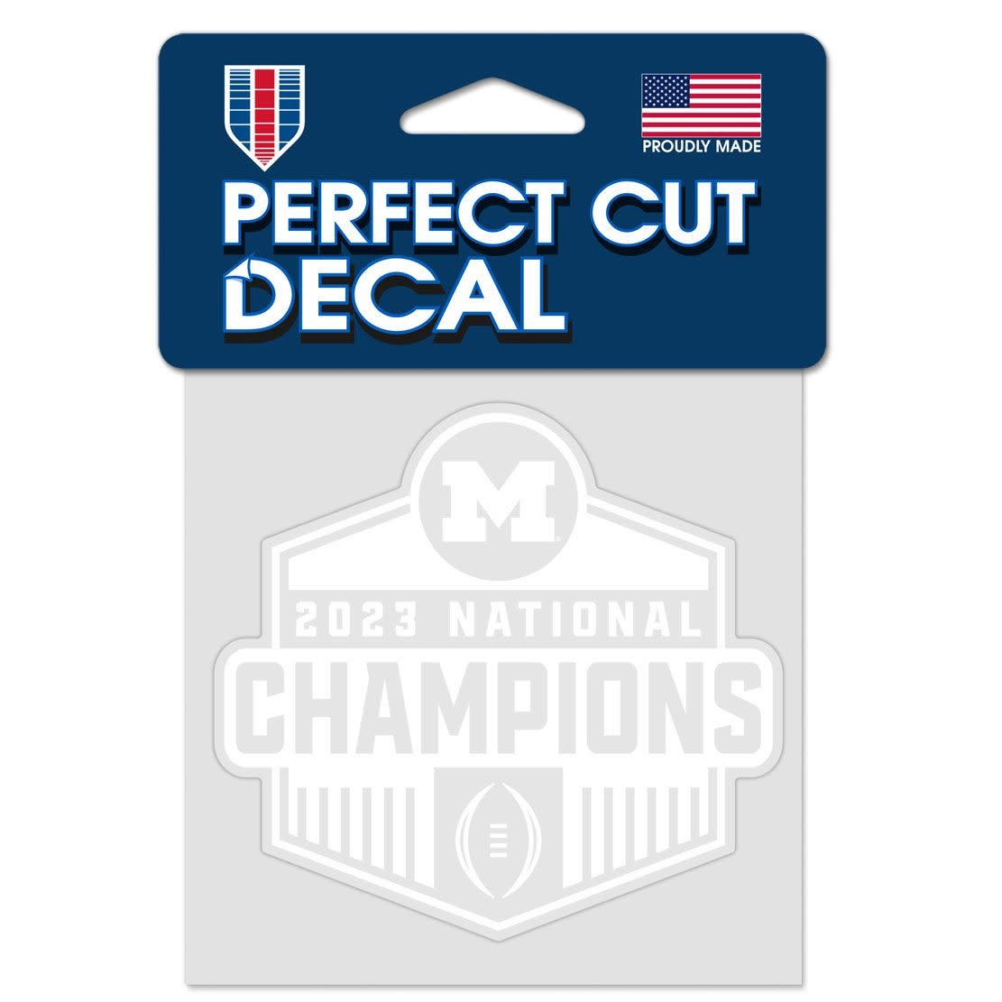 Michigan Wolverines National Champions 2023 4" x 4" White Perfect Cut ...