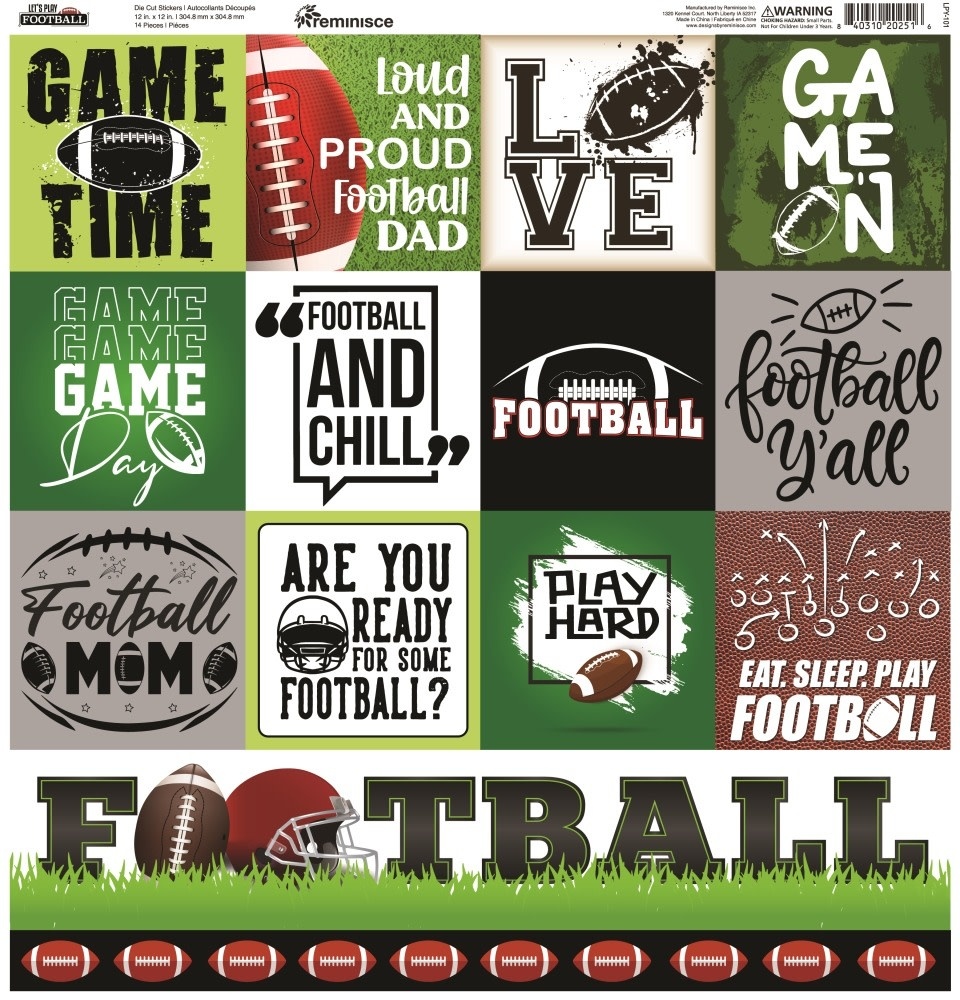 12X12 Sticker Sheet, Custom - Let's Play Football - Memories and More