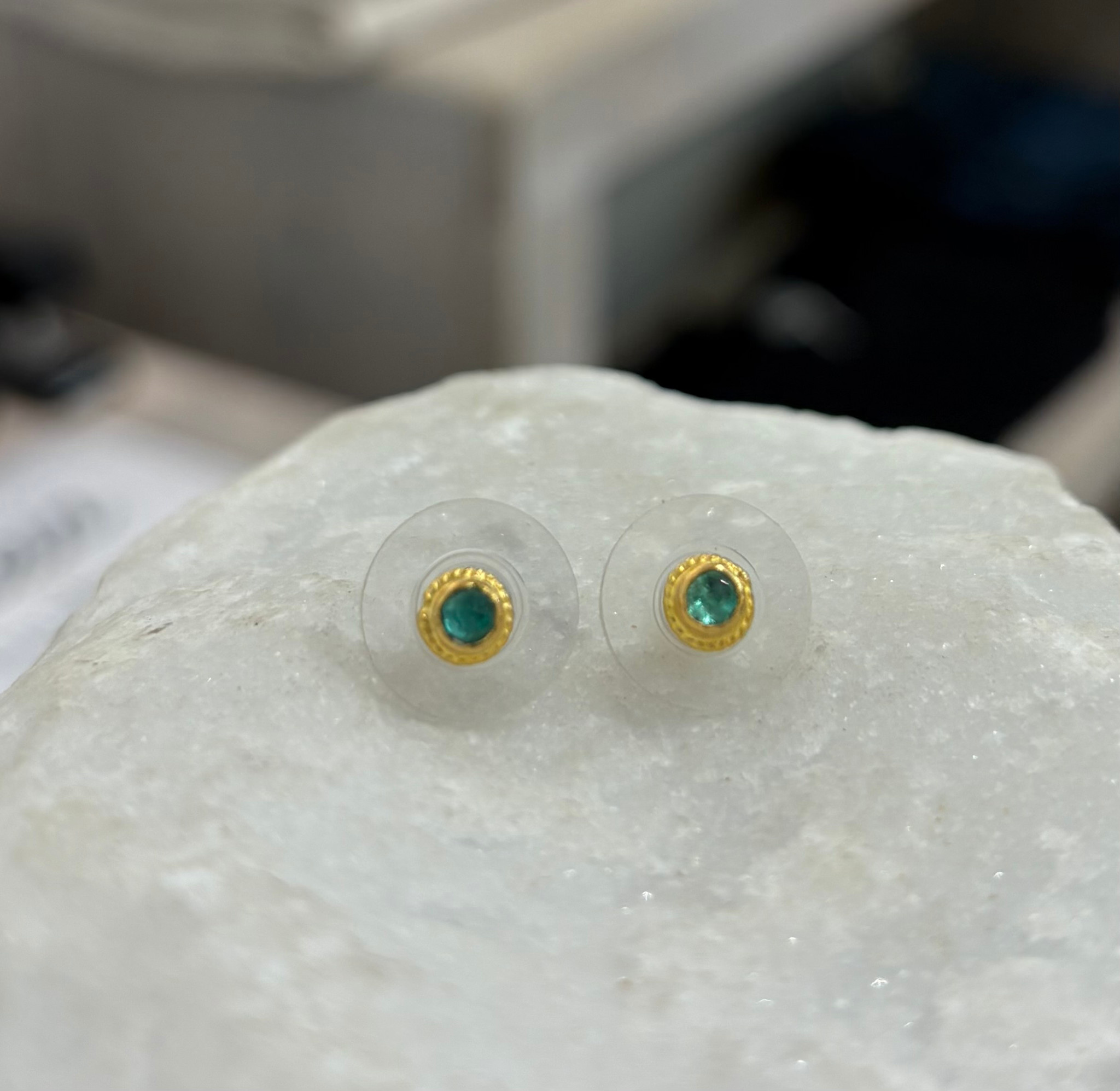 Mini Emerald & 24k Gold Studs - Four One Nine