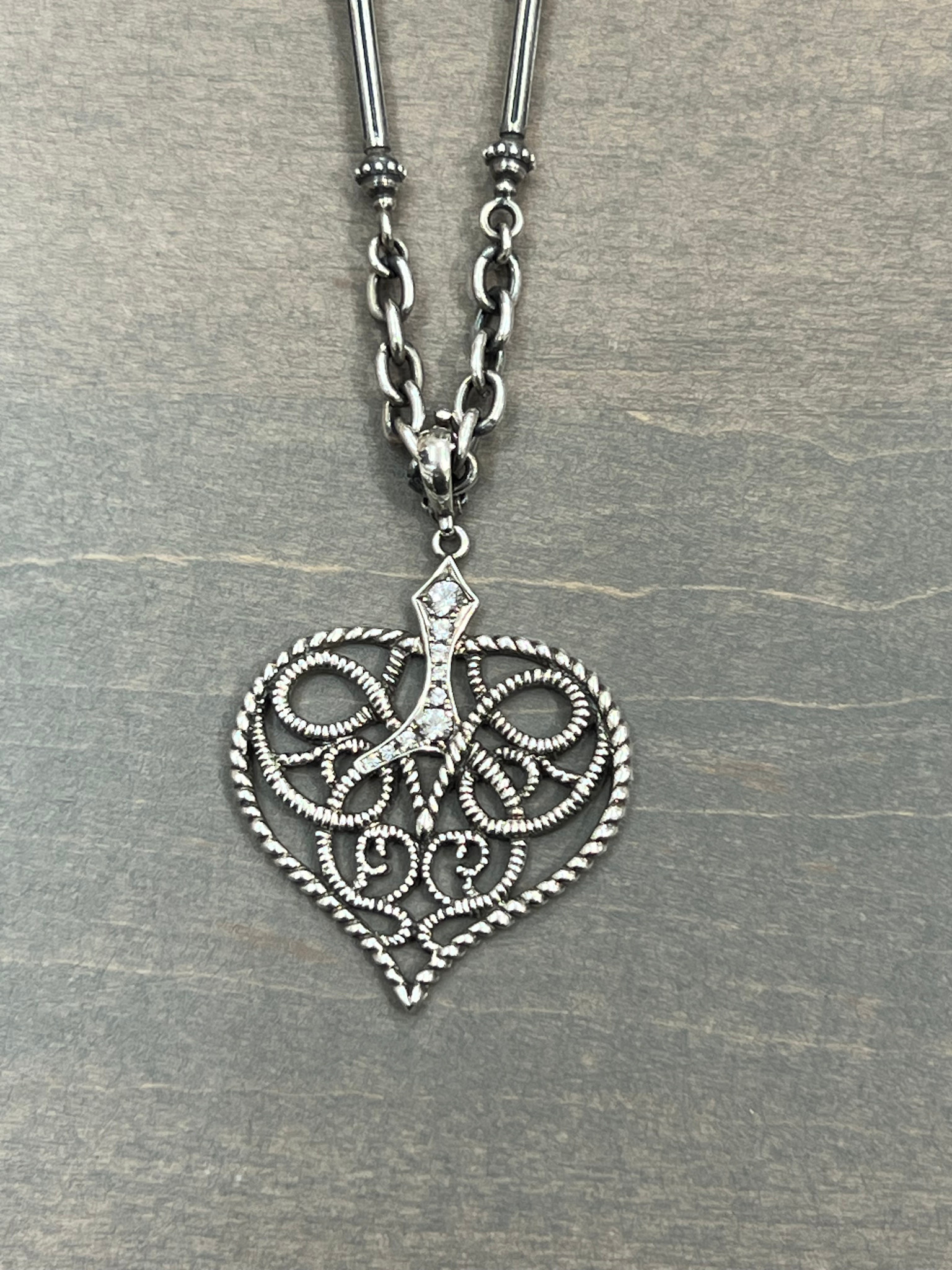 Sterling Silver Gitan Scrolled Aspen Leaf w/ Diamonds - Four One Nine