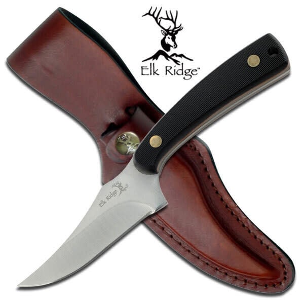 Elk Ridge Sharpfinger clip point knife - Leather Sheath - Shooters Shed