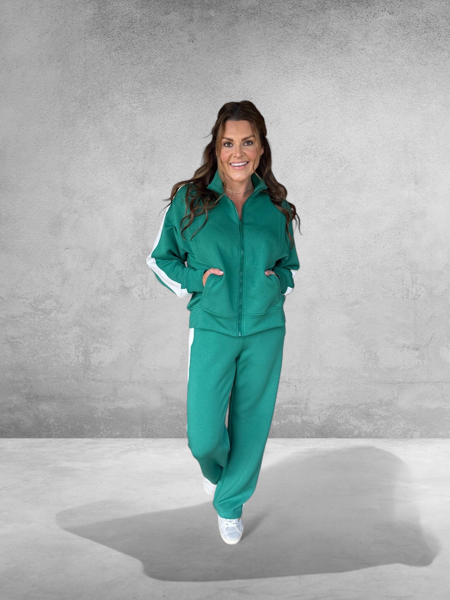 Green & Cream Zip Up Sweat Set - Bloom and Company