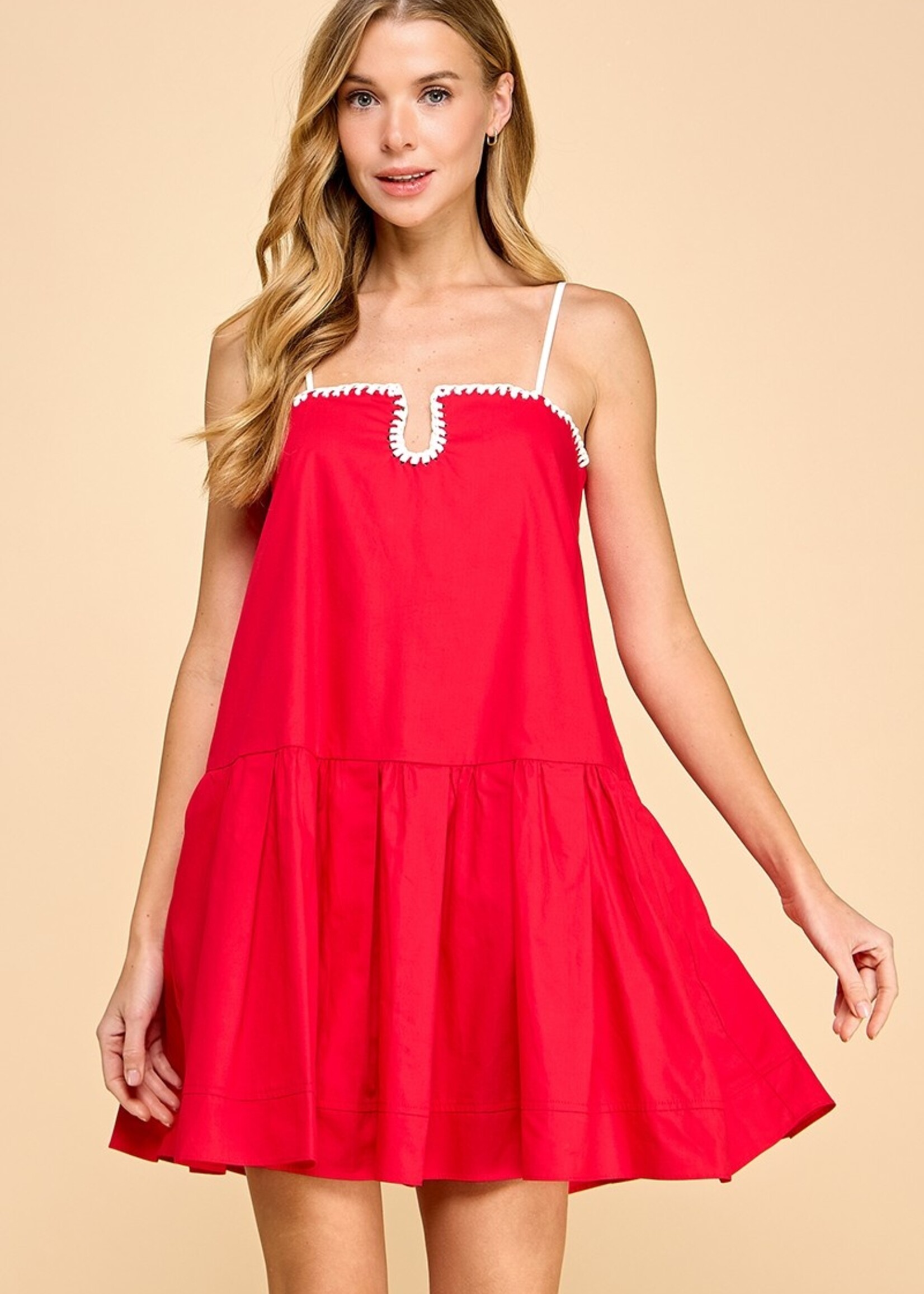Red Drop Waist Contrast Dress - Private Gallery Boutique