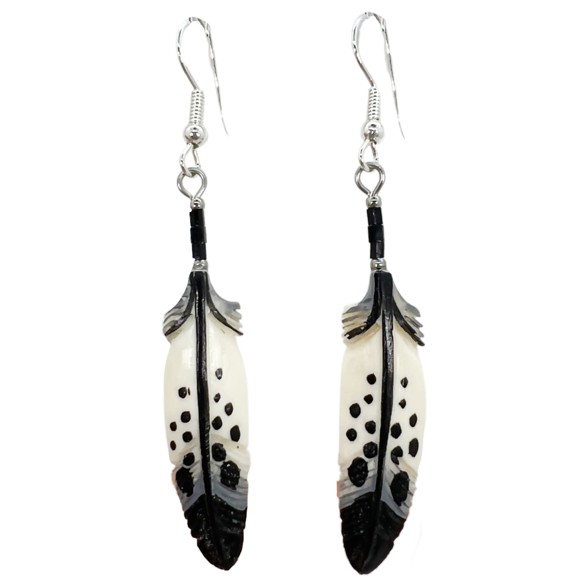 CARVED BONE EARRING - COLOURFUL FEATHER - Four Directions Trading