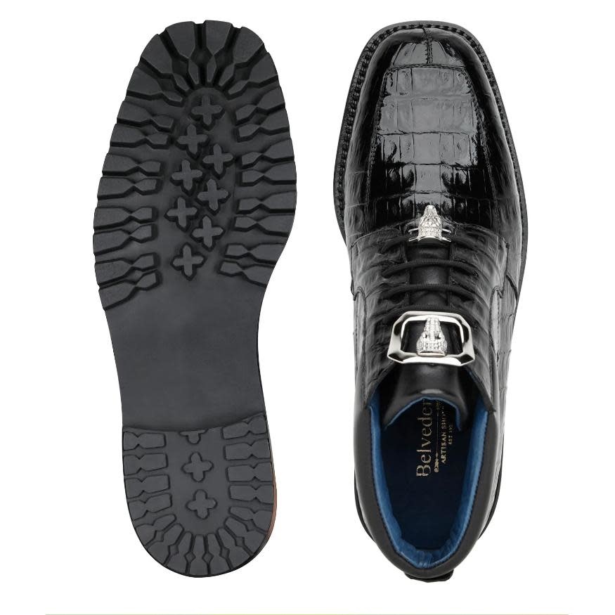 Belvedere "Gallardo" Black Genuine Crocodile Tractor Sole Ankle Boots ...