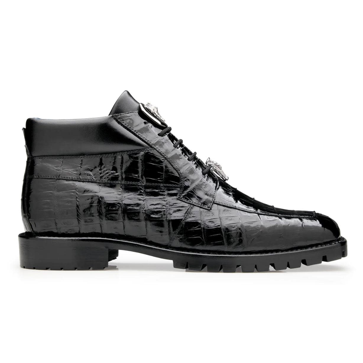 Belvedere "Gallardo" Black Genuine Crocodile Tractor Sole Ankle Boots ...