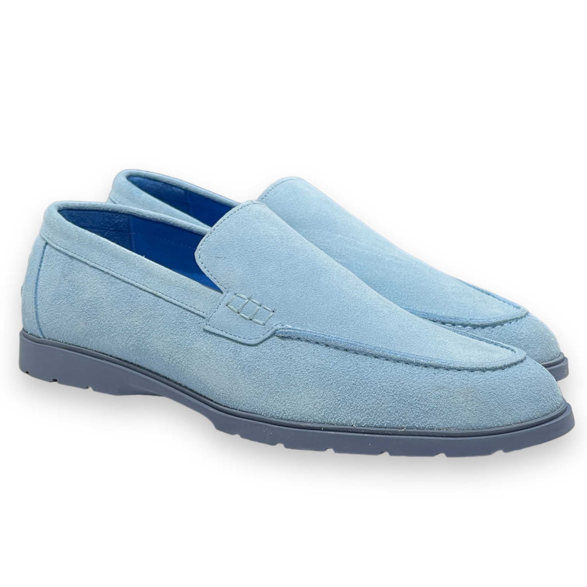 Light Blue Sigotto Calfskin Suede Leather Loafers - Kingsmen Shoes