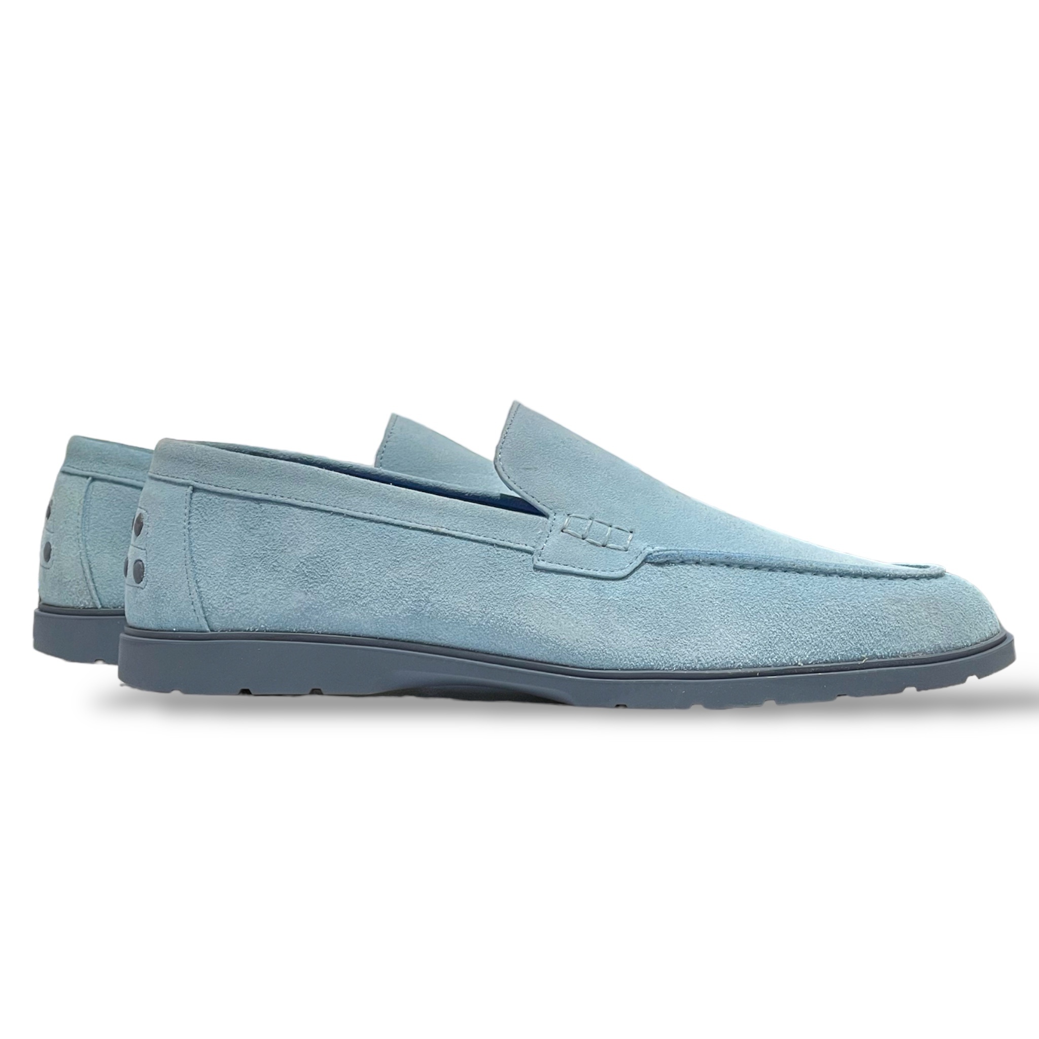 Light Blue Sigotto Calfskin Suede Leather Loafers - Kingsmen Shoes
