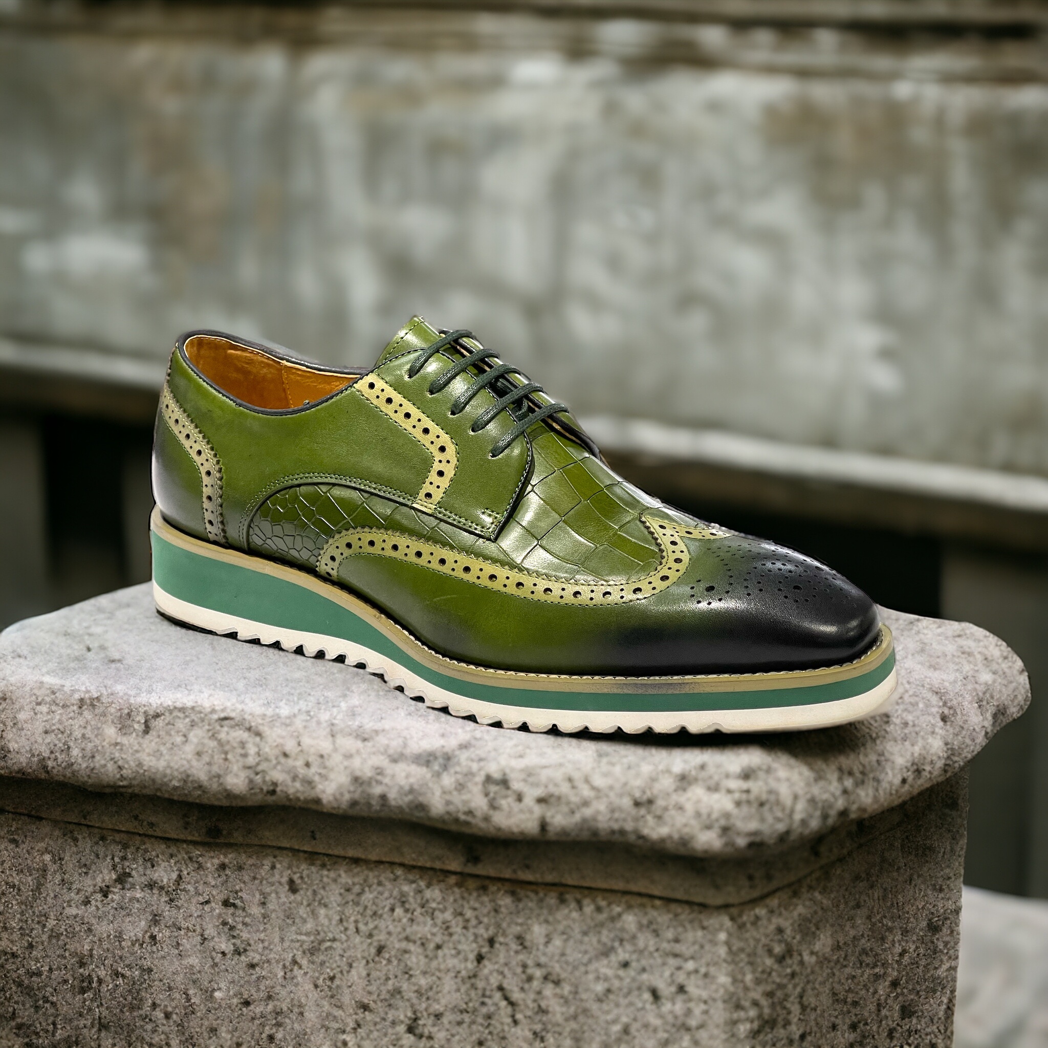 Carrucci Lace-up Leather Derby Shoes Wing-Tip - Kingsmen Shoes