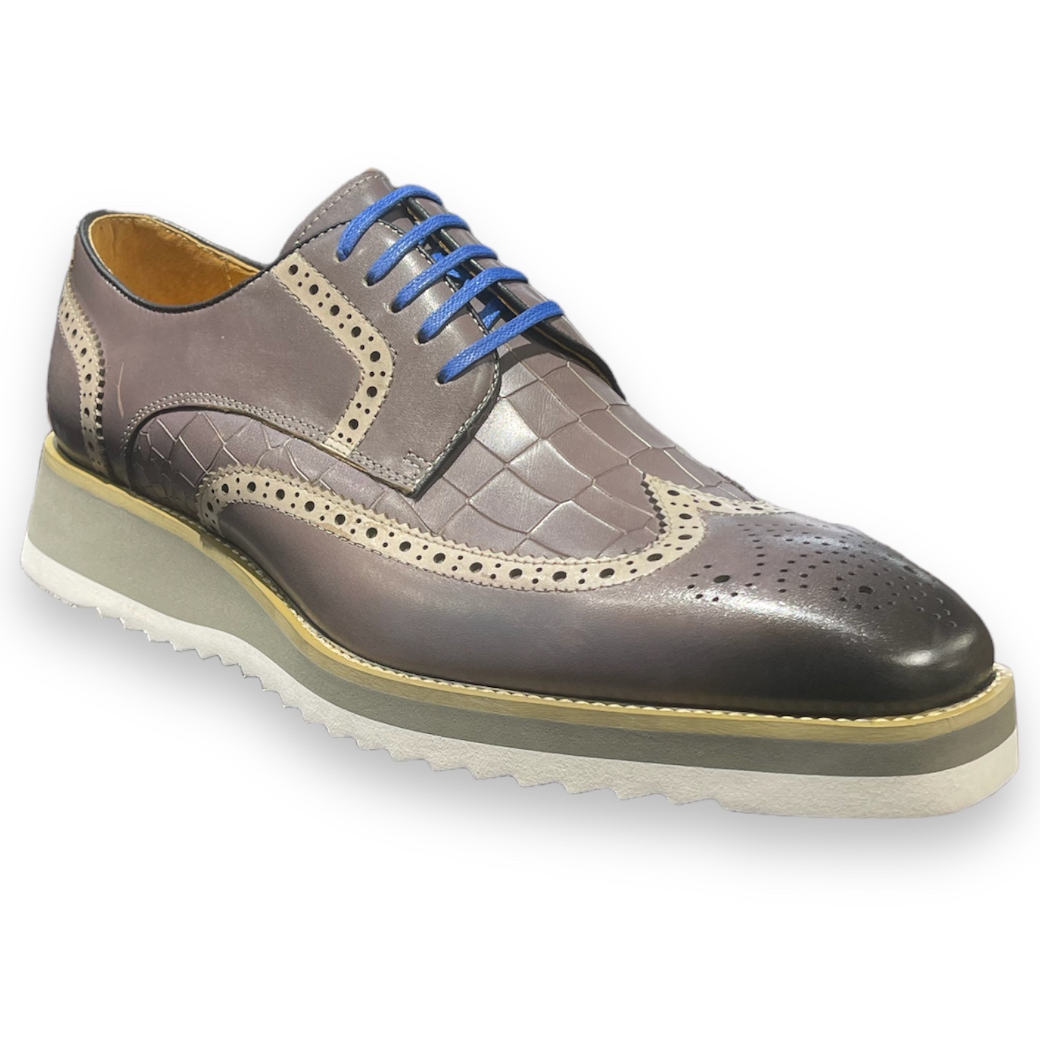 Carrucci Lace-up Leather Derby Shoes Wing-Tip - Kingsmen Shoes