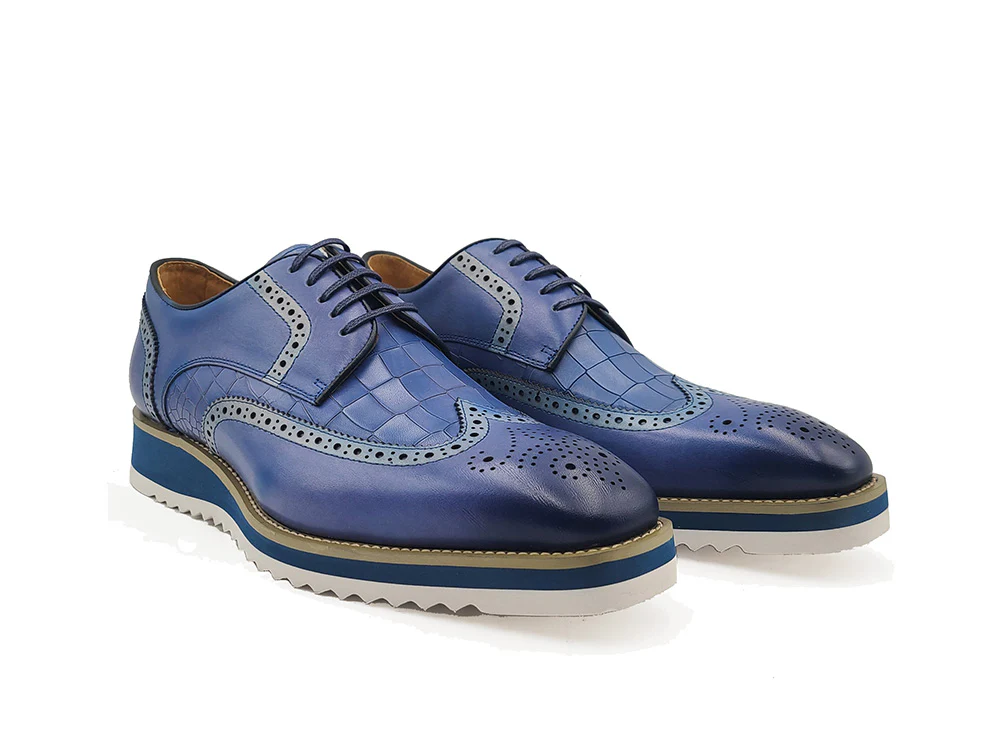 Carrucci Lace-up Leather Derby Shoes Wing-Tip - Kingsmen Shoes