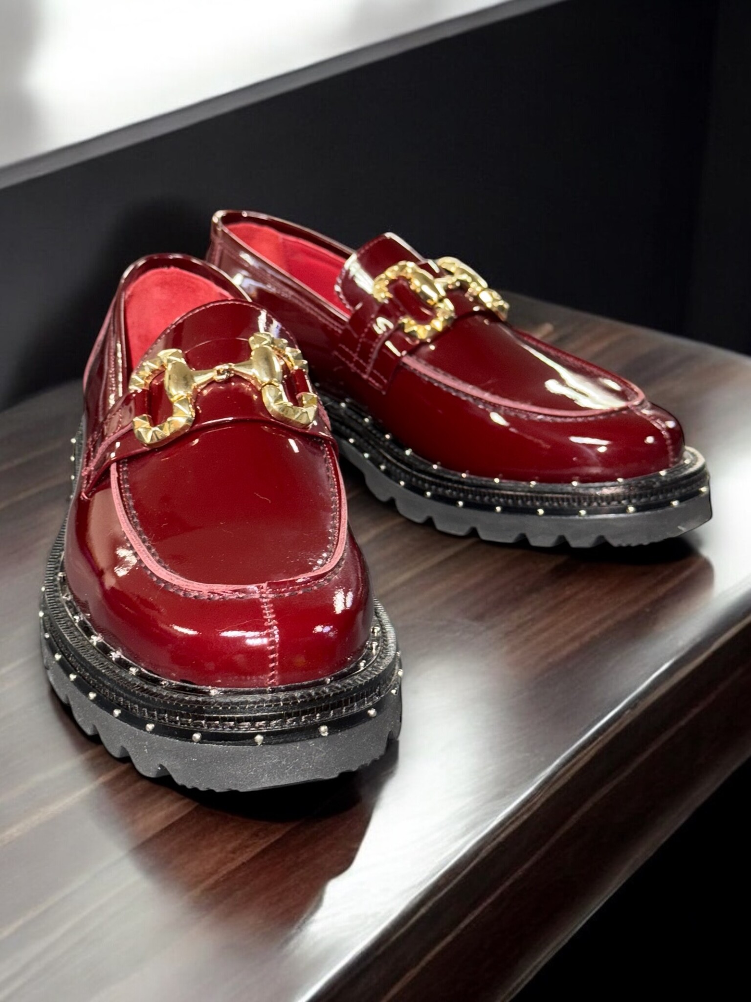 Men's patent leather loafers lug sole - Kingsmen Shoes