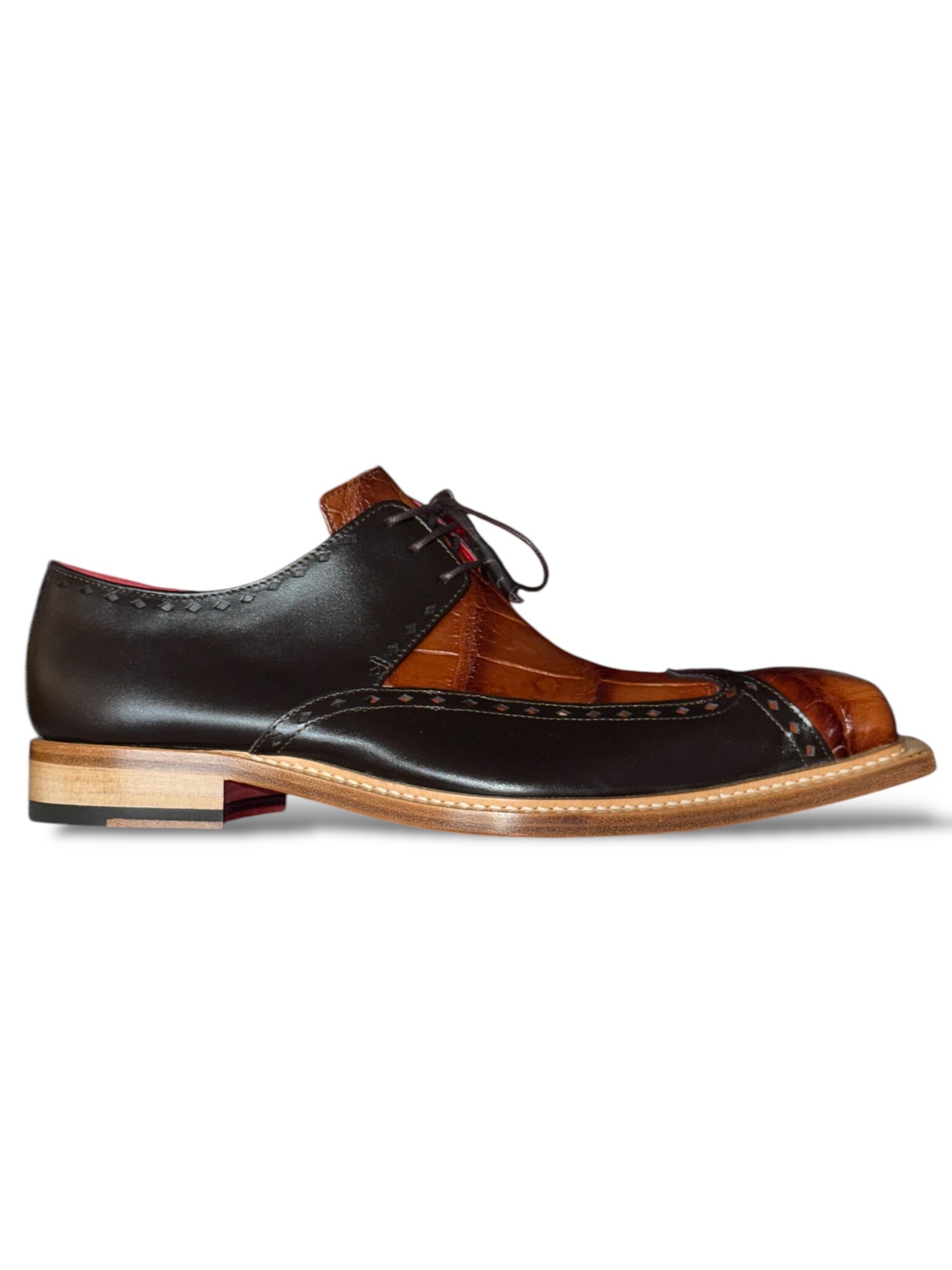 Fennix Harry Genuine Alligator/Leather Shoes Brown/Brandy - Kingsmen Shoes