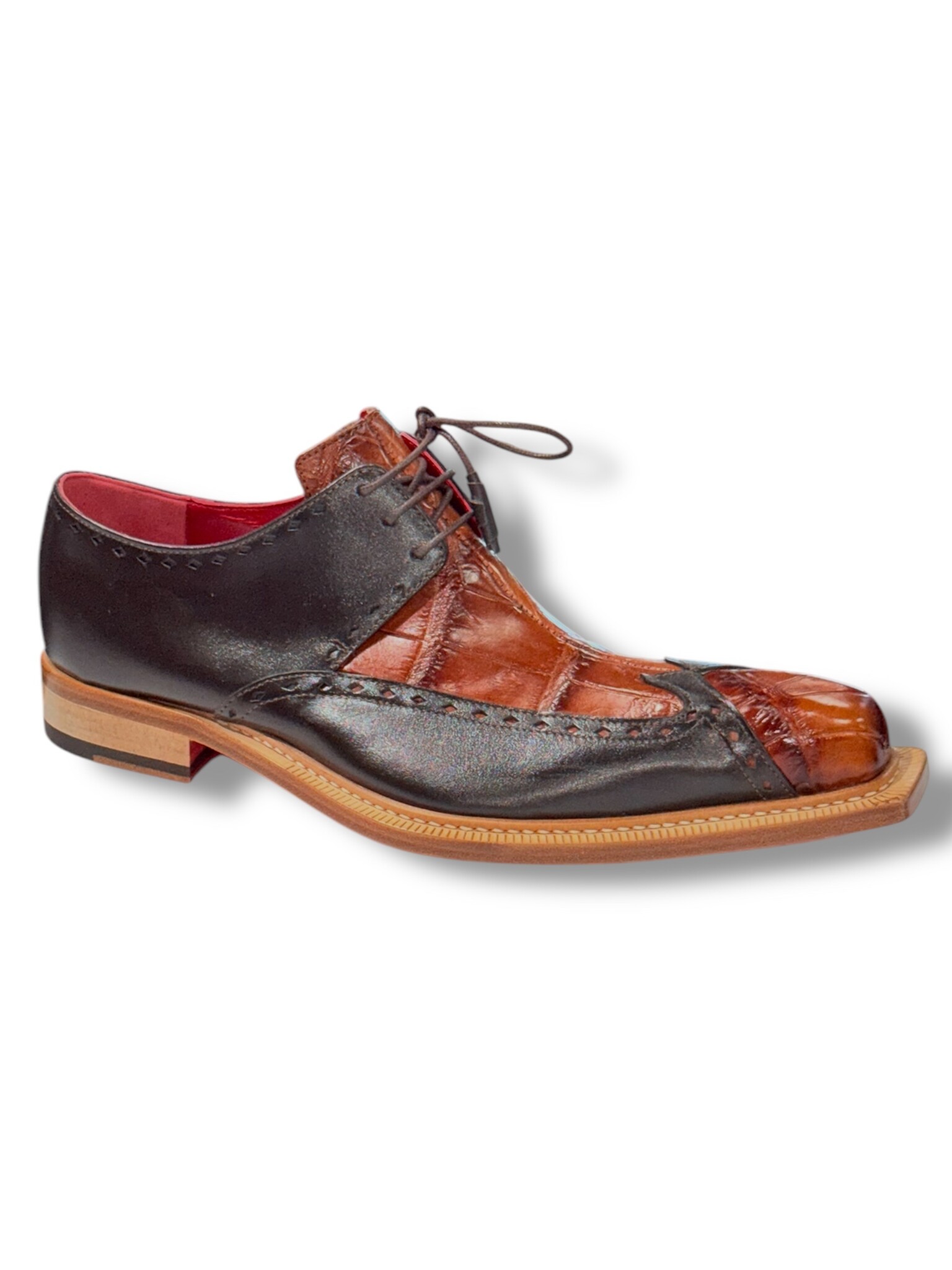 Fennix Harry Genuine Alligator/Leather Shoes Brown/Brandy - Kingsmen Shoes